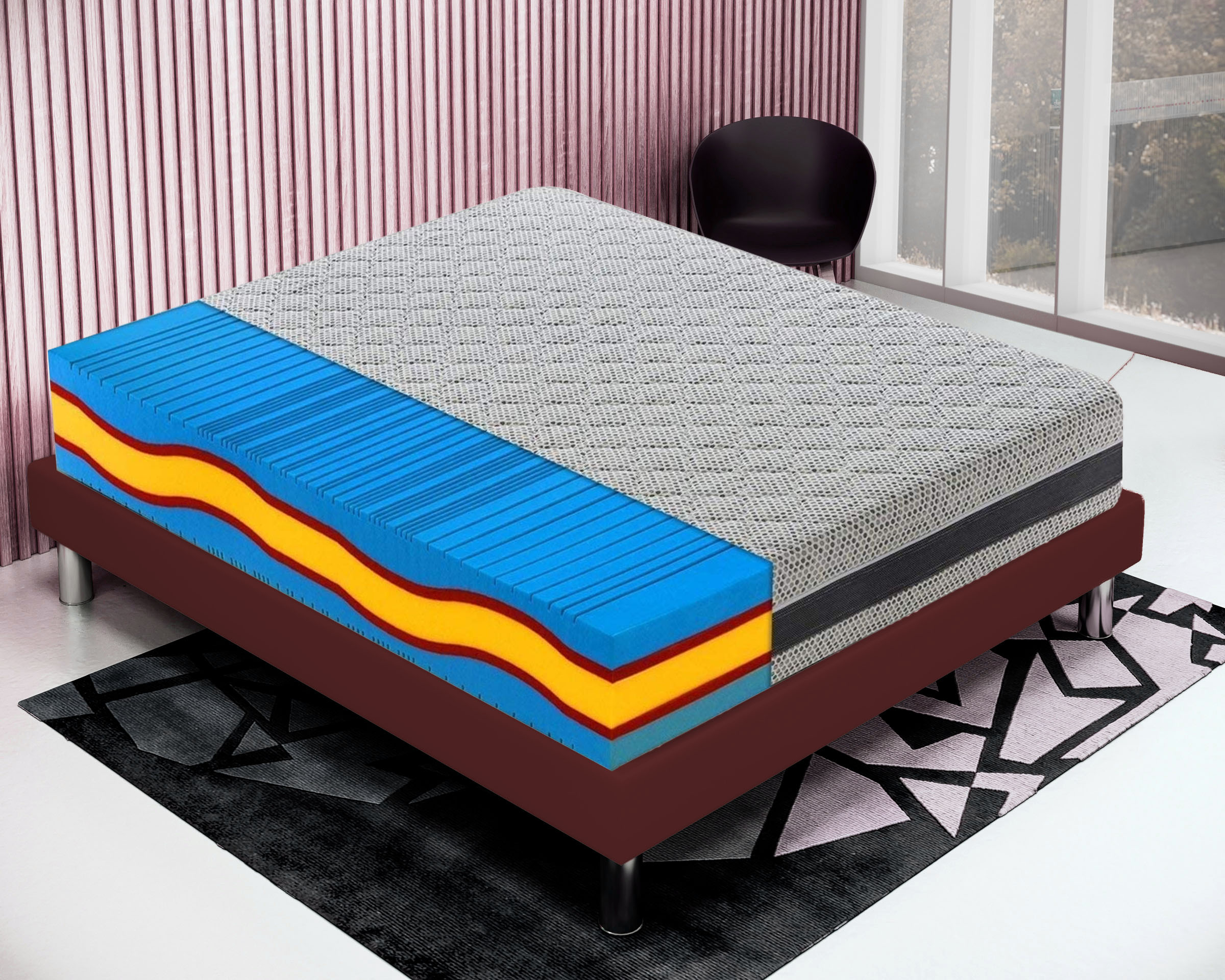 Materasso in Memory Foam 160x190 – 5 strati – Sfoderabile – Alto 23 cm