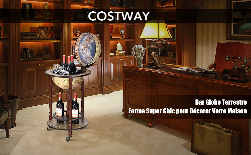 COSTWAY Bar Globe Terrestre Vintage Mappemonde en Bois d'Eucalyptus ...