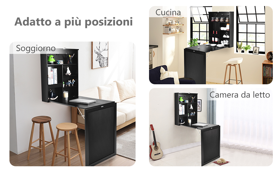 COSTWAY Scrivania Pieghevole con Scaffali, Comoda Scrivania ... COSTWAY Scrivania Pieghevole con Scaffali, Comoda Scrivania ...