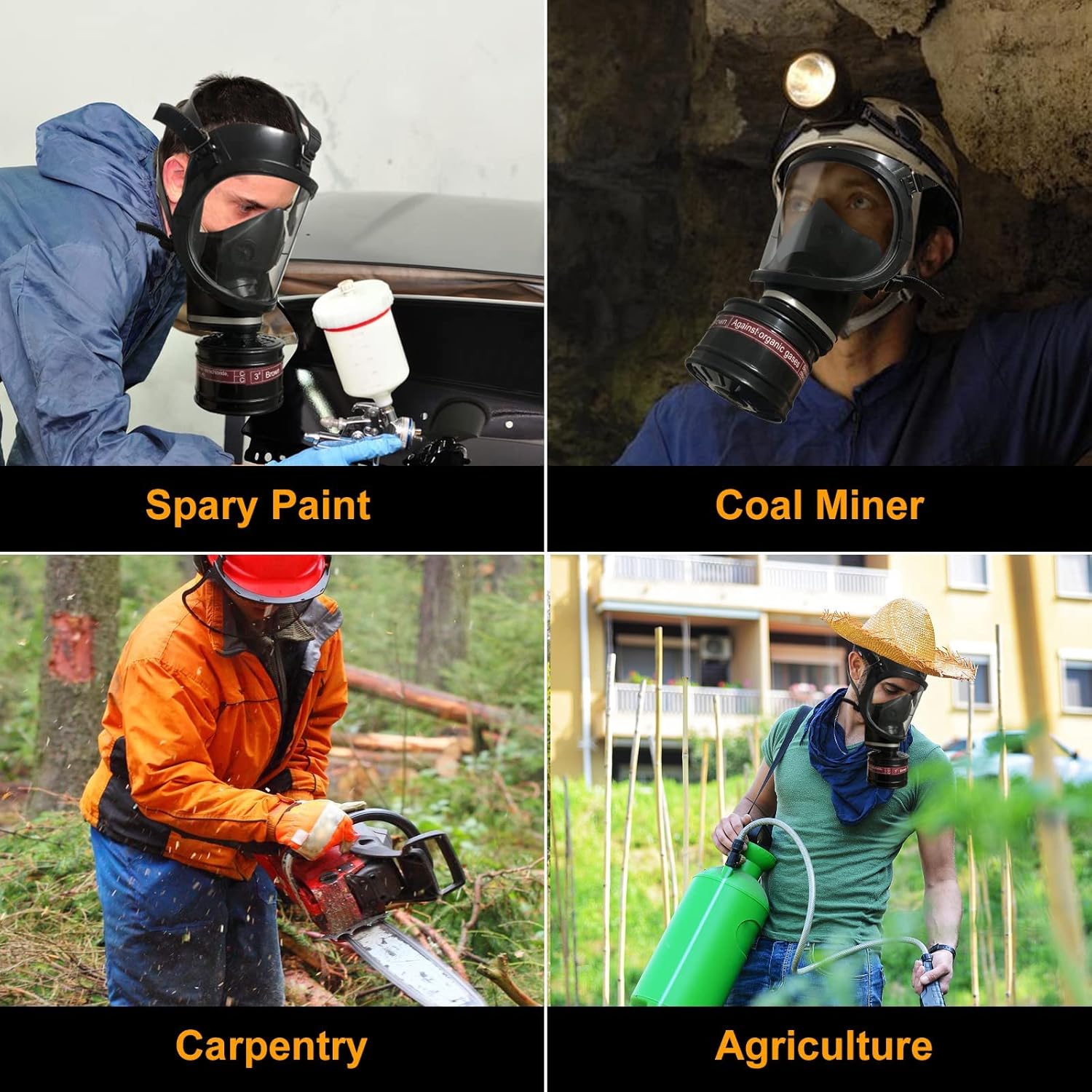 Full face respirator with 40mm activated carbon filter, full face gas ...