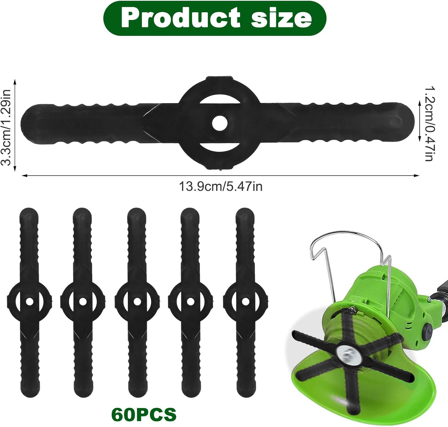 Lot de 60 lames de rechange en plastique noir de 14 cm pour coupe-bordures, accessoires pour ...