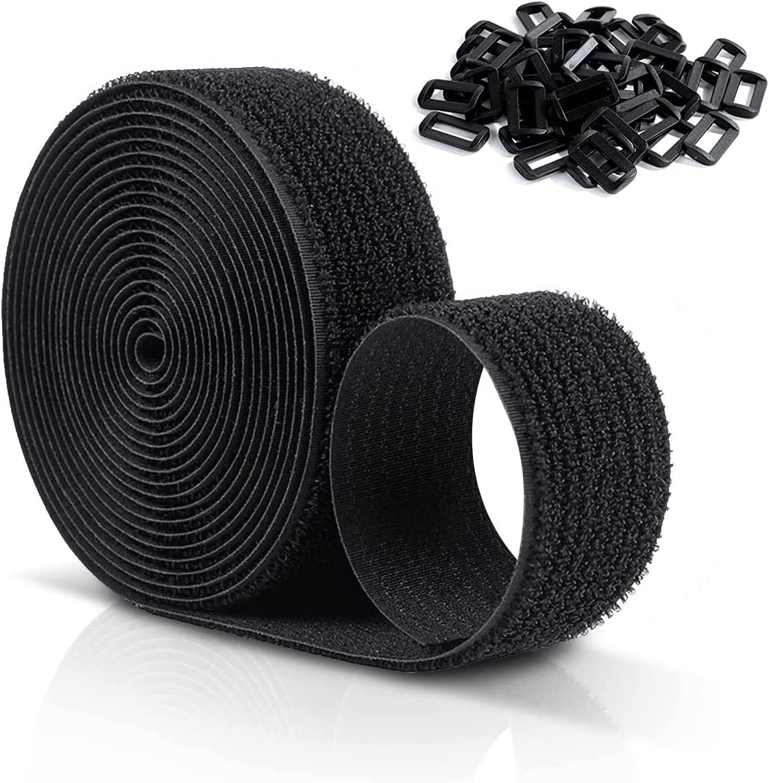 10 MX 20mm Reusable Velcro Straps, Adjustable Cable Straps with 50 Plastic Buckles, Free to Cut ...