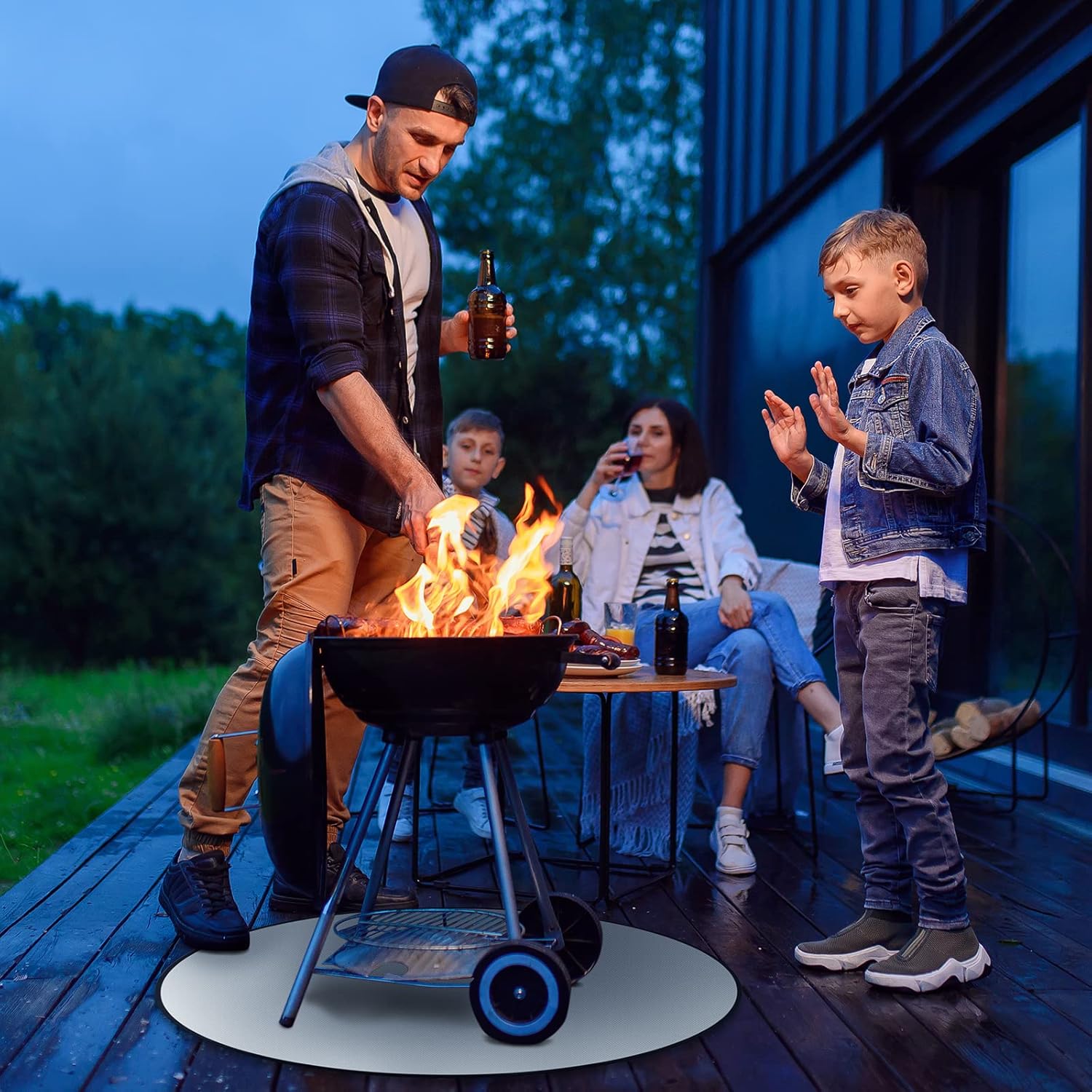 92cm Round Fire Pit Mat for Patio and Lawn Protection, Heat Insulation ...