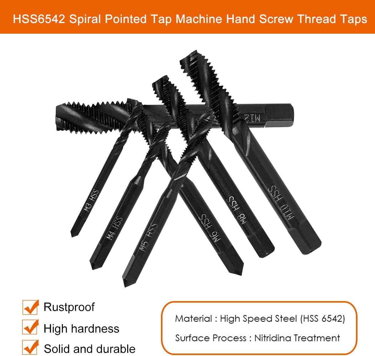 7 pièces Tarauds à filetage hélicoïdal en nitrure, HSS 6542 taraud à ...