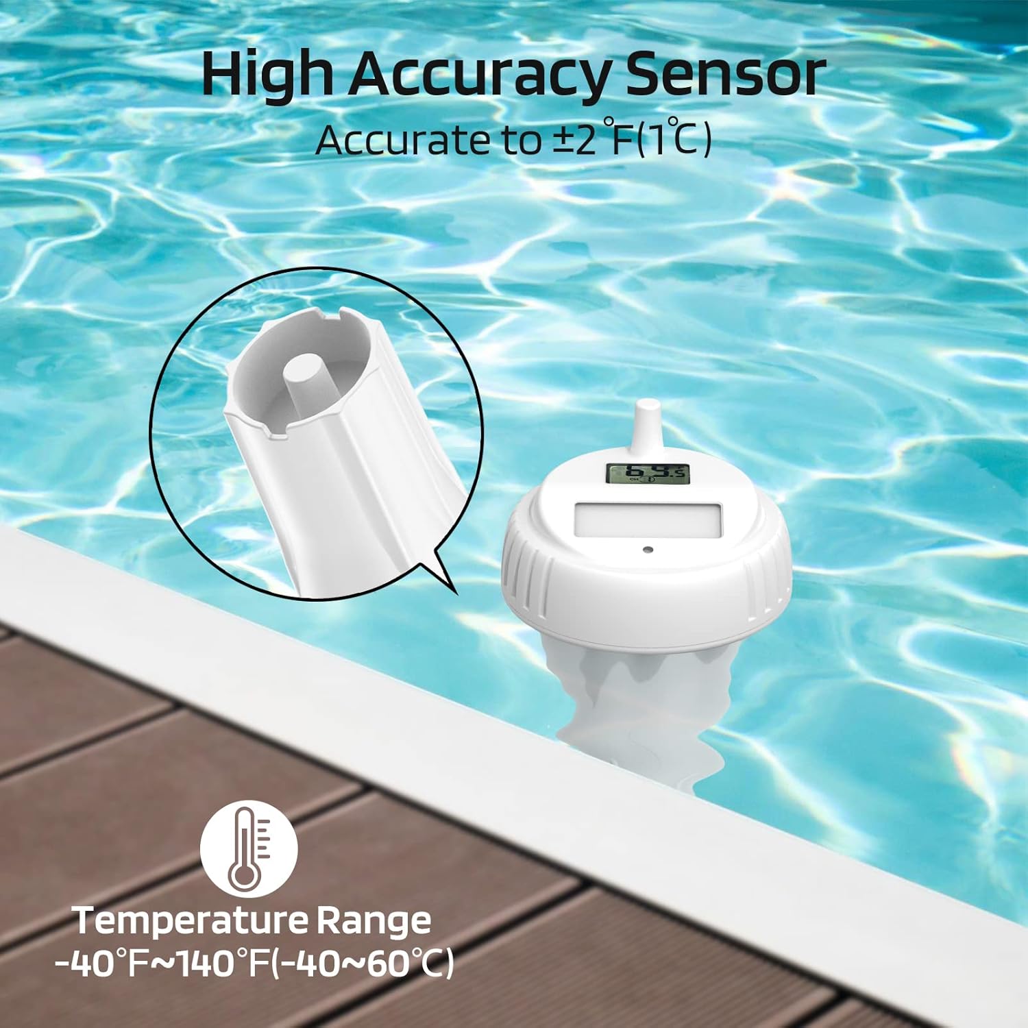 Wireless Floating Pool Thermometer, Indoor Outdoor Thermometer for ...