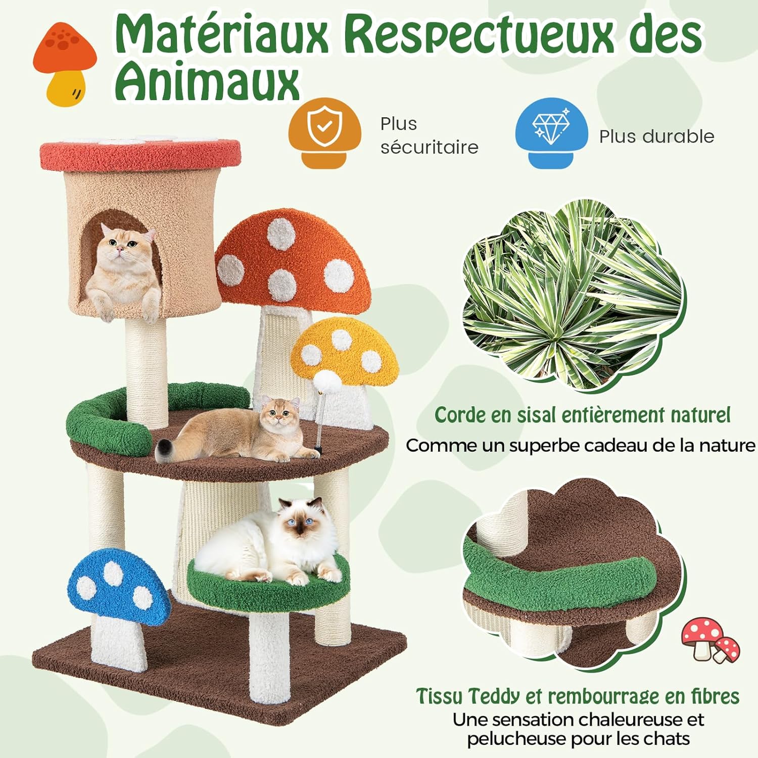 COSTWAY Arbre à Chat Mignon en Forme de Champignon, Tour à Chat 4 en 1 ...