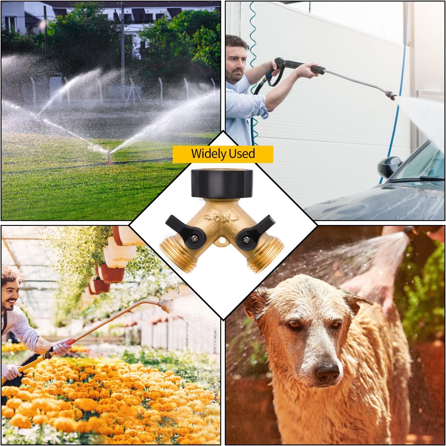 Raccord de Tuyau d'arrosage en Laiton de 3/4", 2-Voies Y-Distributeur raccord de Robinet à 2 ...