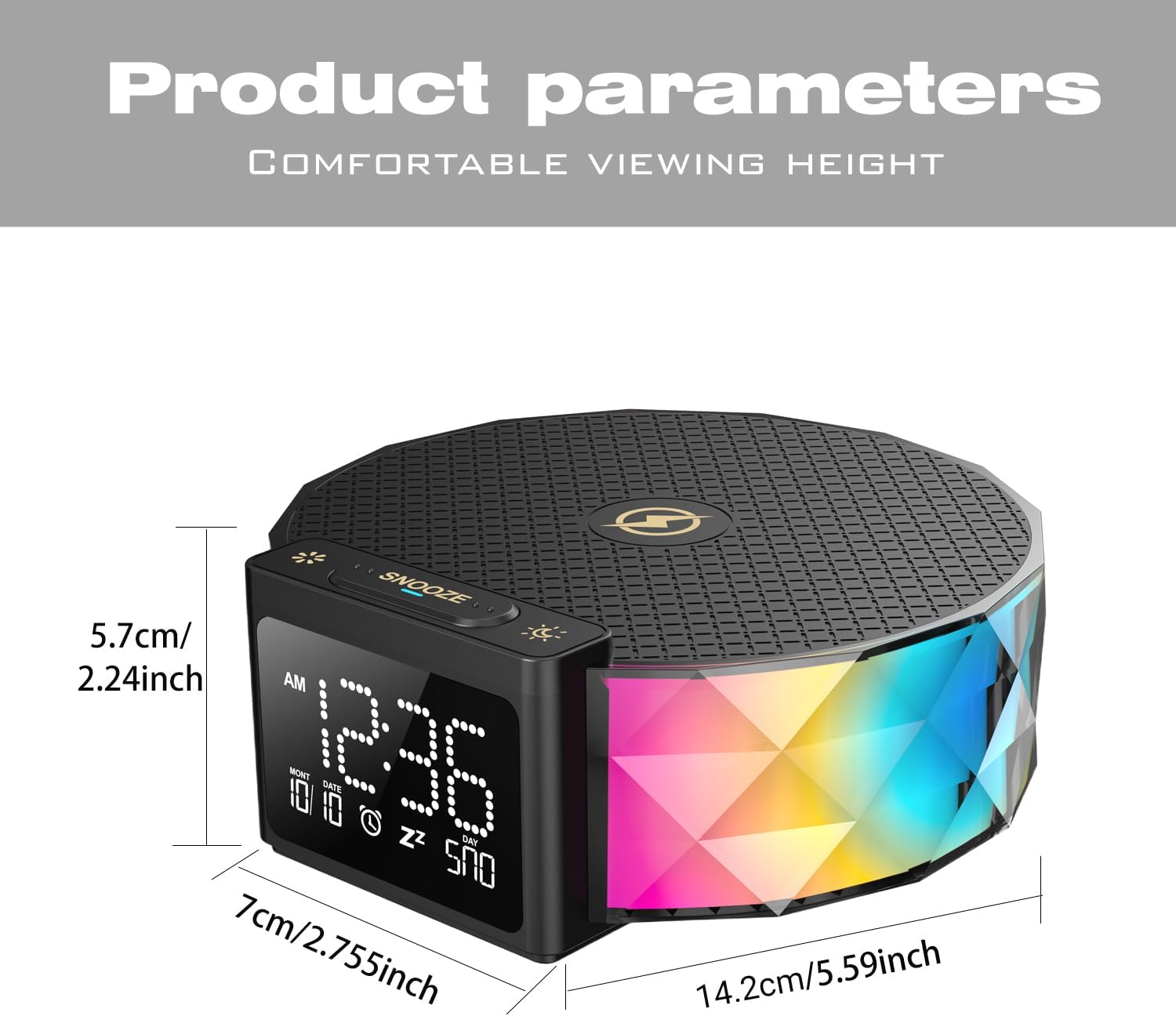 Réveil avec recharge rapide sans fil 15 W, réveil numérique avec ...