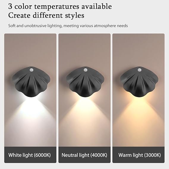 Shell-shaped induction wall light 6000K with motion sensor 1200mAh with ...
