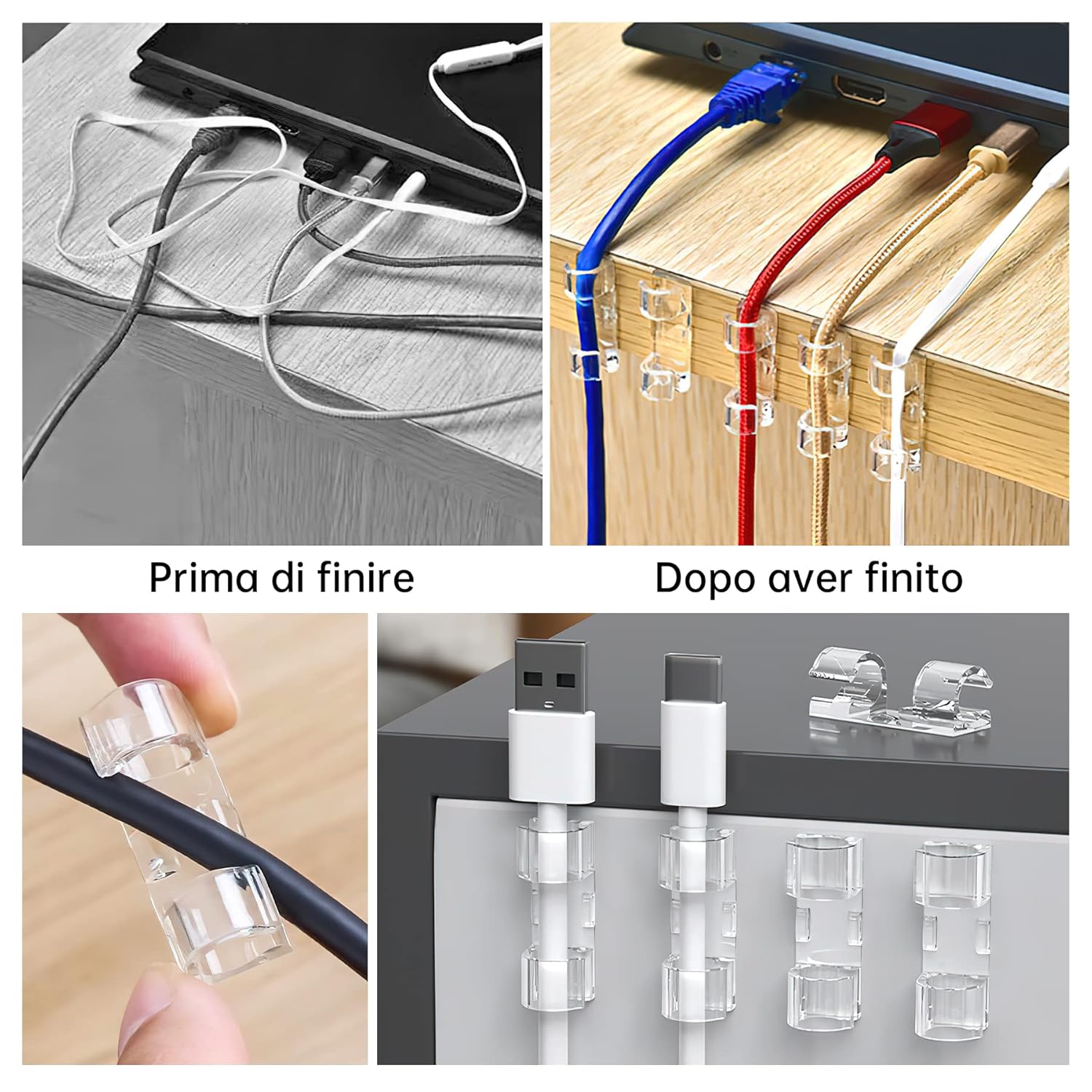 Lot de 100 clips pour câbles. Clips adhésifs muraux, tableau. Clip câble adhésif. Ferme câbles ...