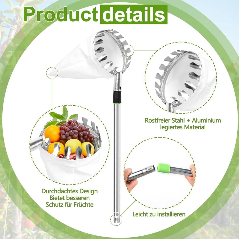 Ulisem Fruit Picker with Extension Rods, Fruit Picker with Linen Bag ...