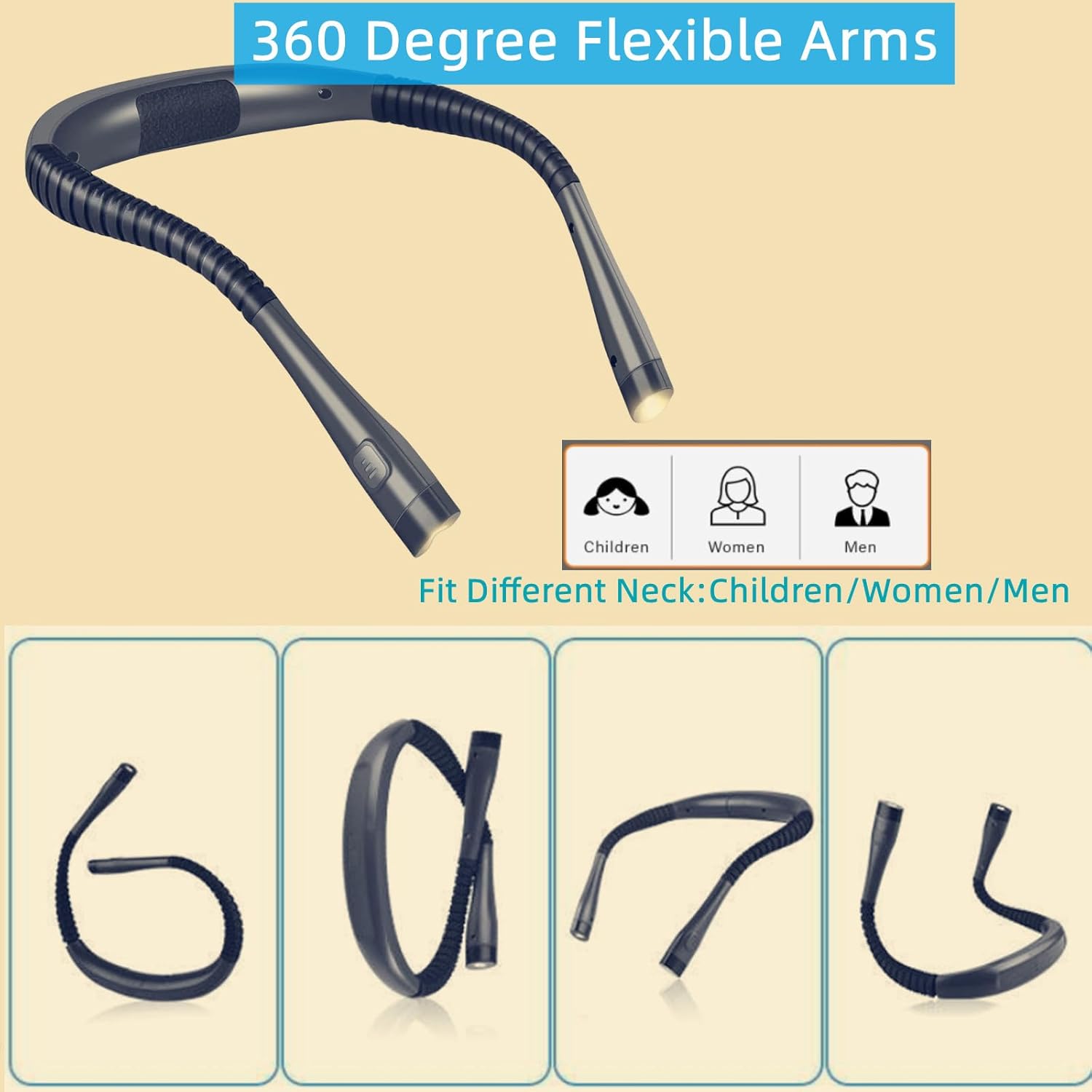 Rechargeable neck reading light for bed, 3 colors, 3 brightness levels ...