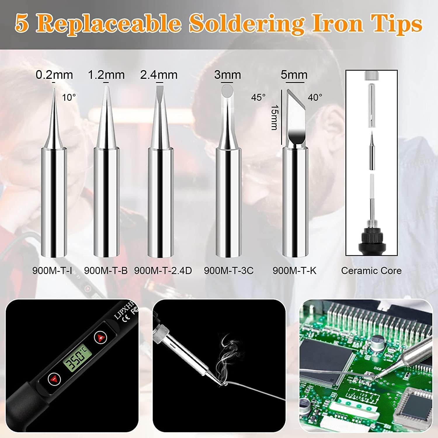 Kit de fer à souder 80 W LCD, température réglable, fil à souder, 5 pannes de soudure pour ...