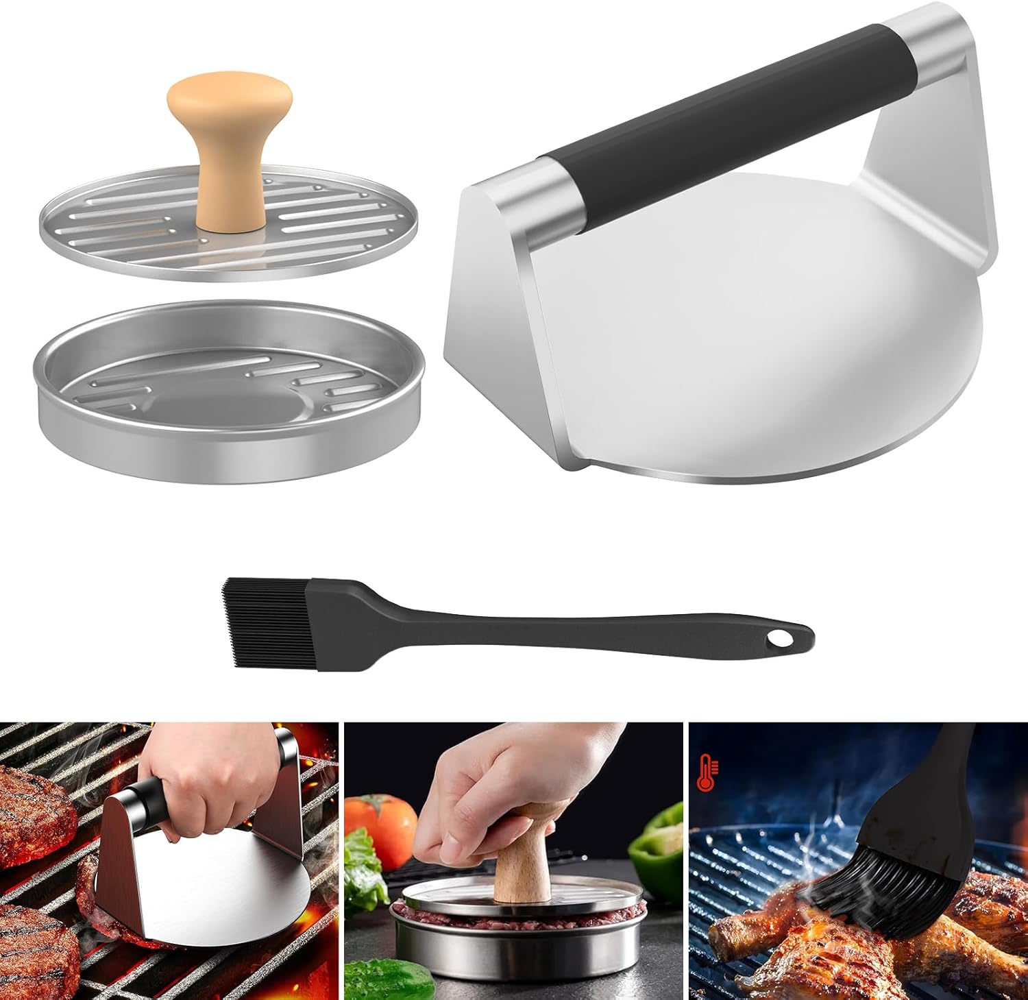 Presse à Burger avec Hamburgermaker et Silicone Pinceau, Acier ...