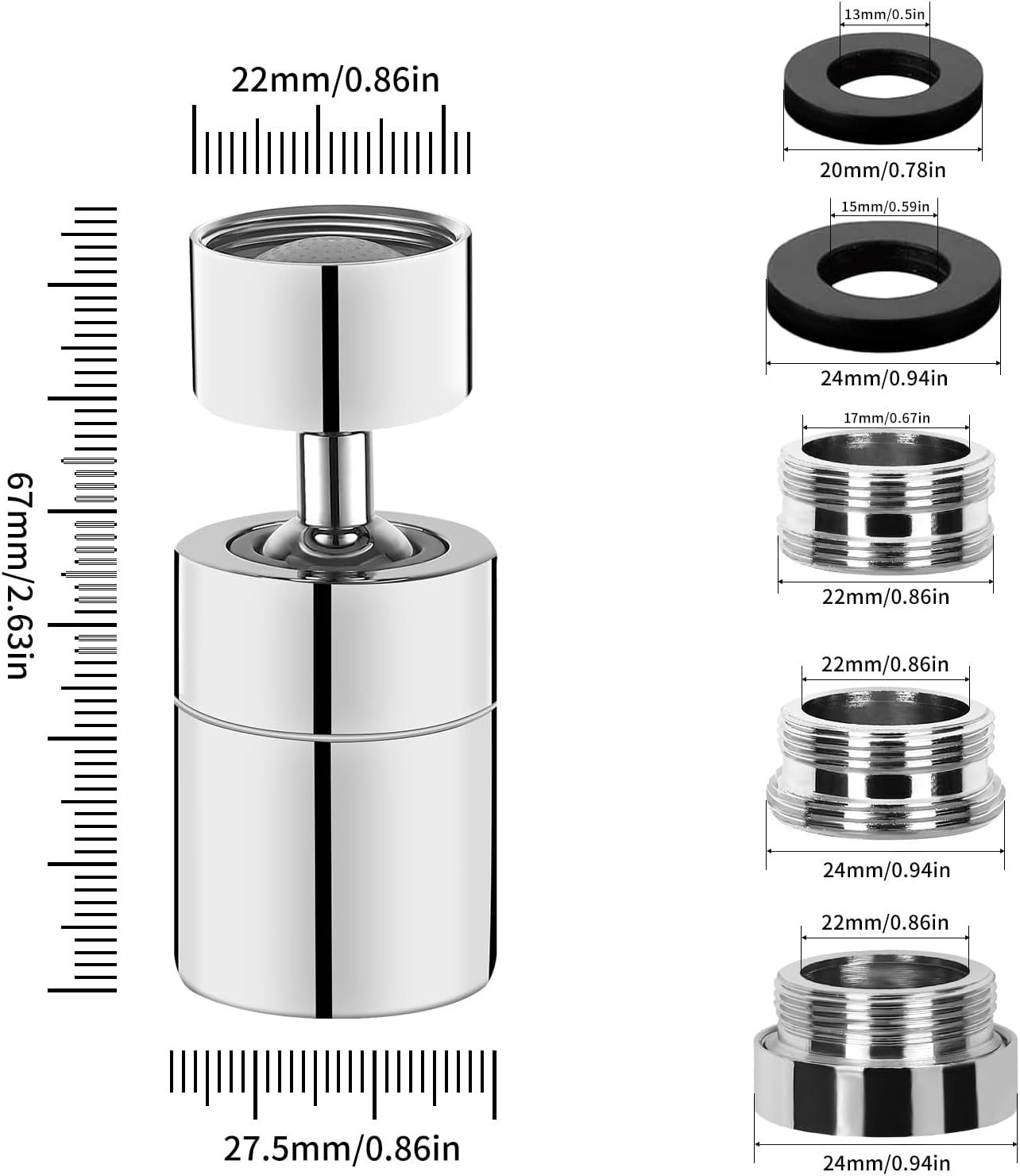 360 Degree Rotating Chrome Faucet Nozzle with M22 or M24 with Two Types ...