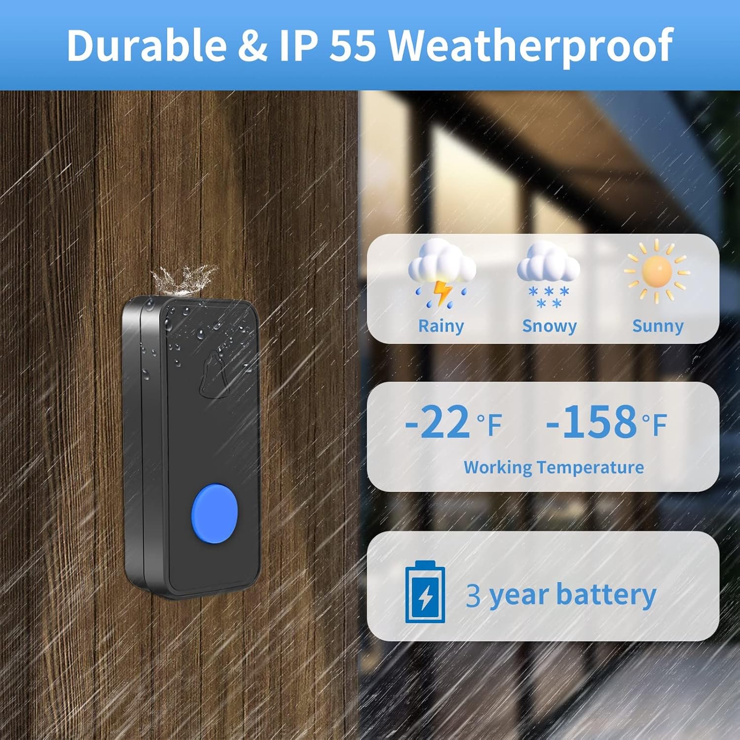 Sonnette sans Fil, Mini Sonnette de Porte IP55 Exterieur Étanche Kit de ...