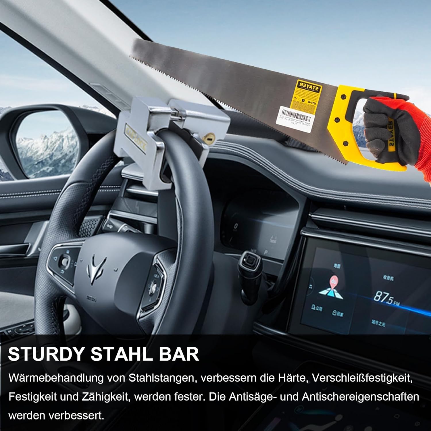 KR830 Antivol Voiture Avec Alarme 120dB, Canne Antivol Voiture Haute ...