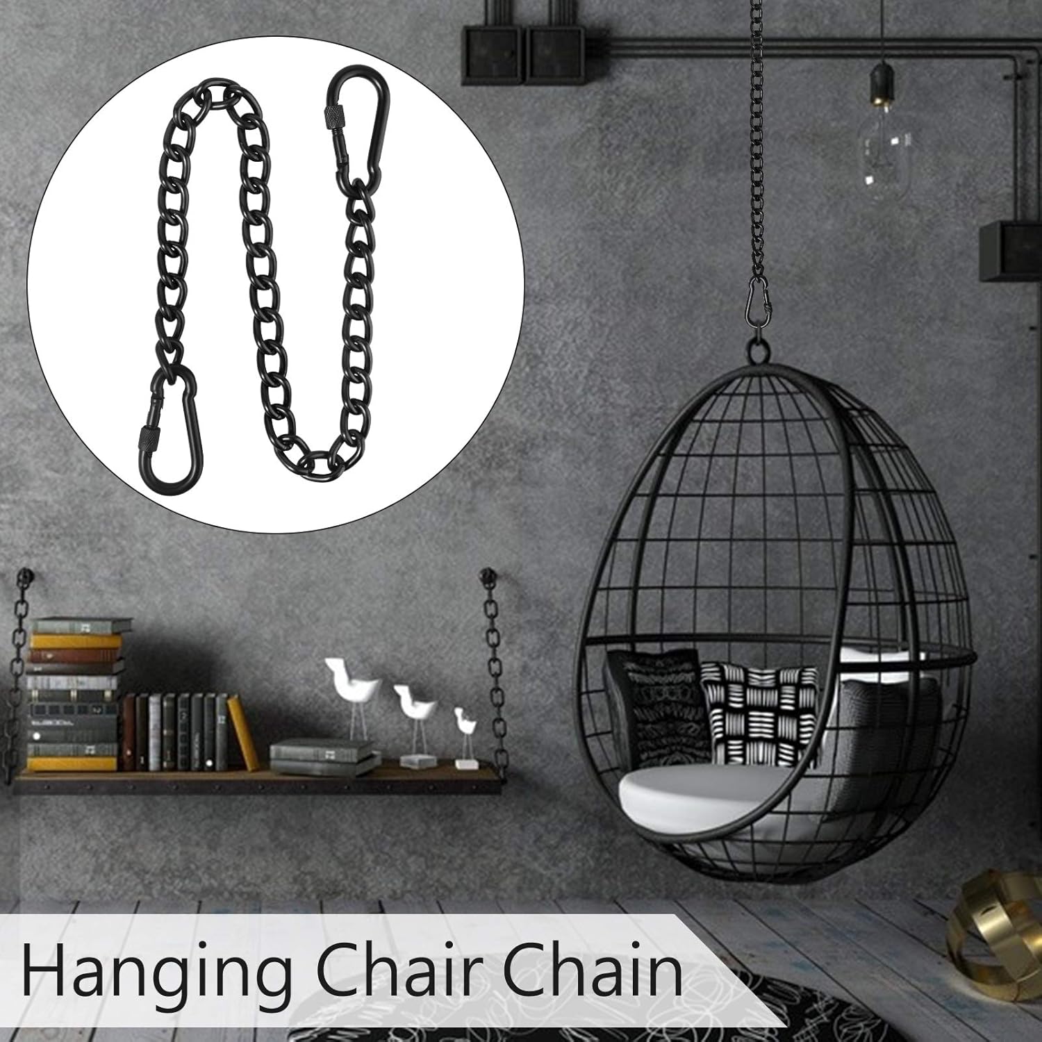 26in Hanging Swing Chain with 2 Carabiners, 440LB Capacity Hanging Kits ...
