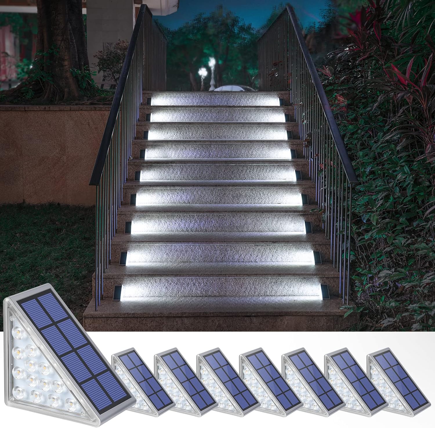 Pack Solar Step Lights for Stairs Deck Pathway Porch Front Door Sidewalk Cool White