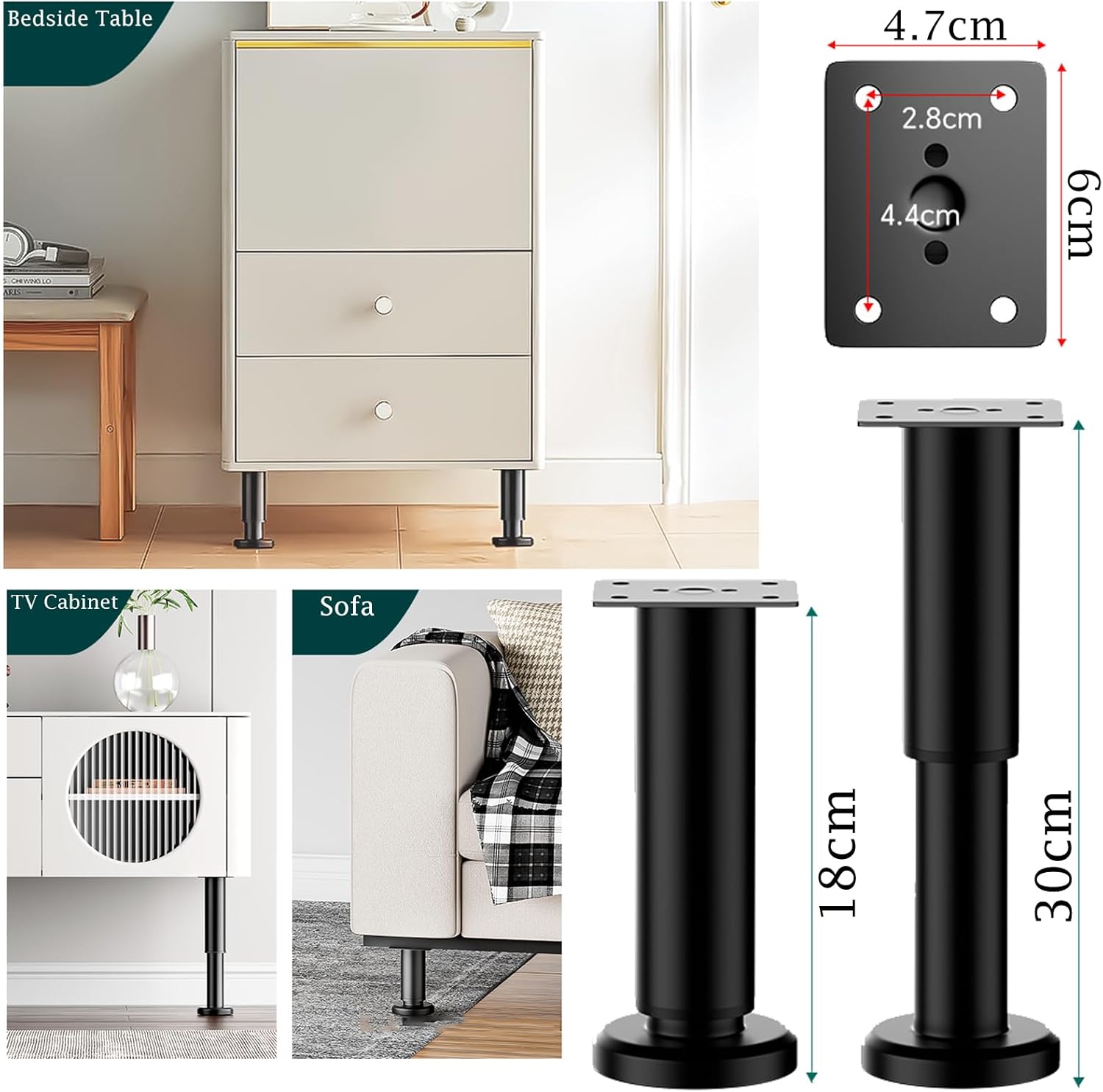 2PCS Stainless Steel Furniture Legs Adjustable Furniture Legs 18-30cm ...