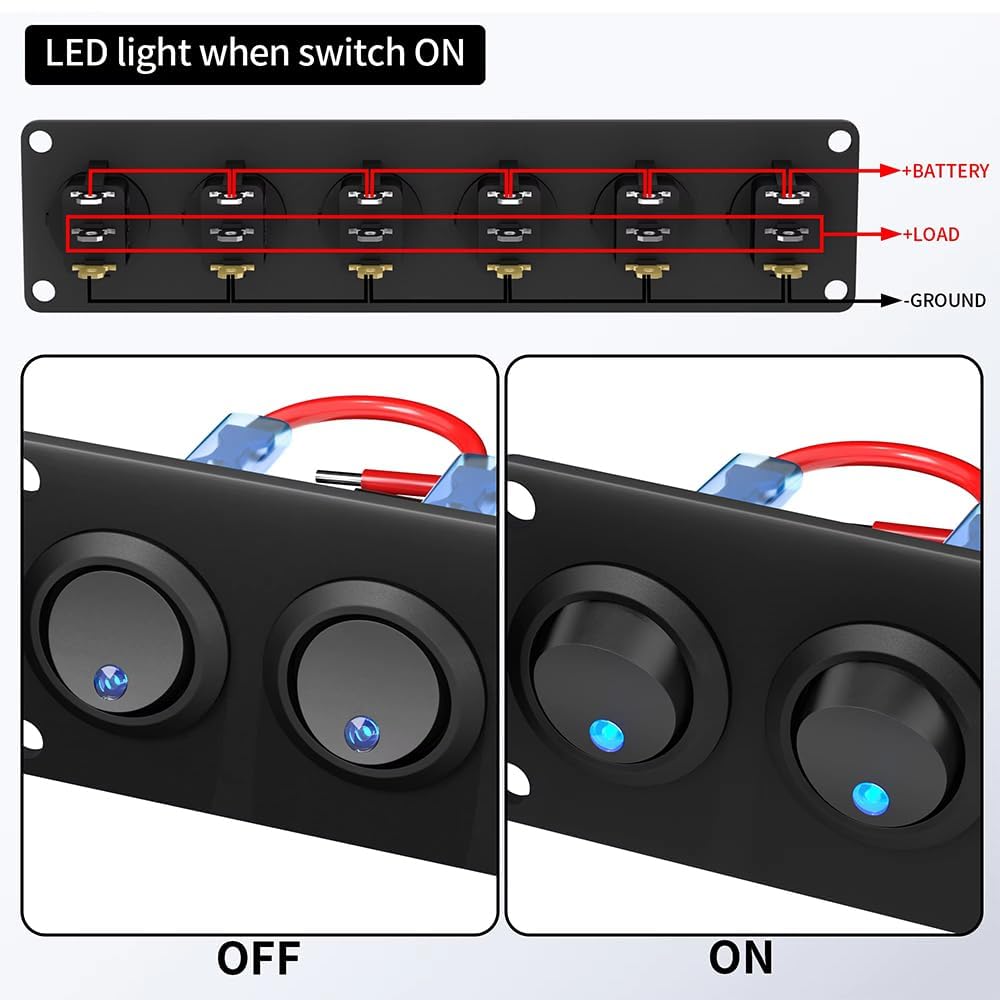 12-24V Round Blue LED Rocker Switches,Car Switch Panel,5 Gang,12V ...