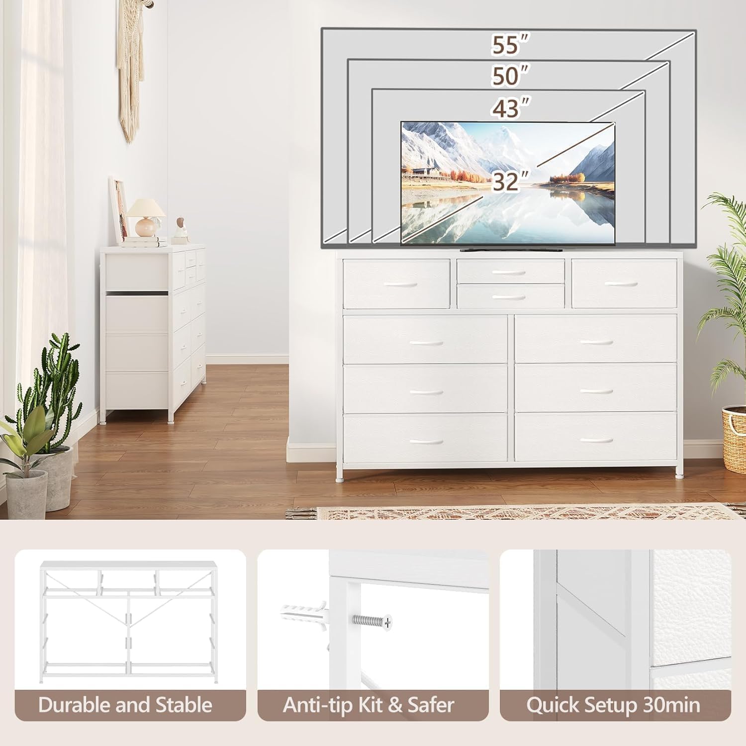 Commode à 10 Tiroirs – Rangement 116x35x80 cm – Cadre en Acier Robust ...