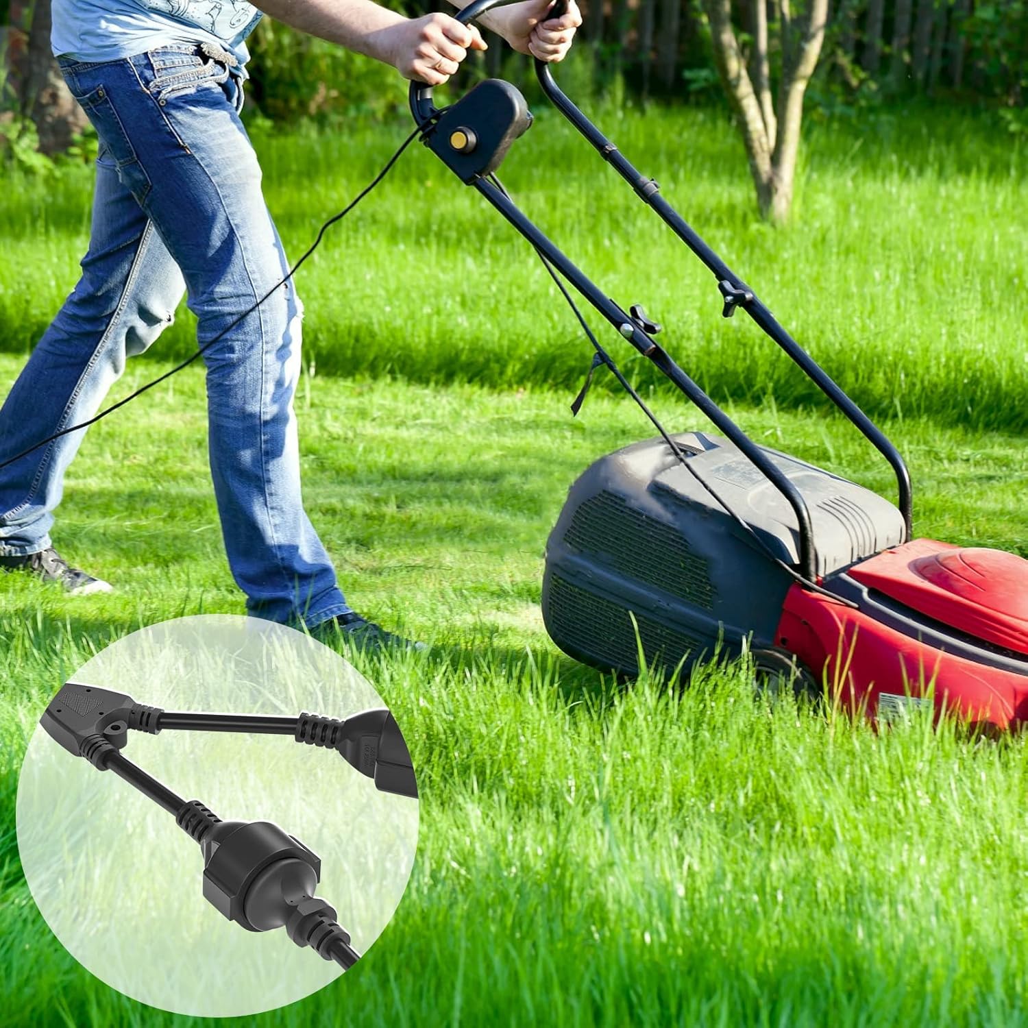 Double plug for socket, protective contact extension cable with 2 ...