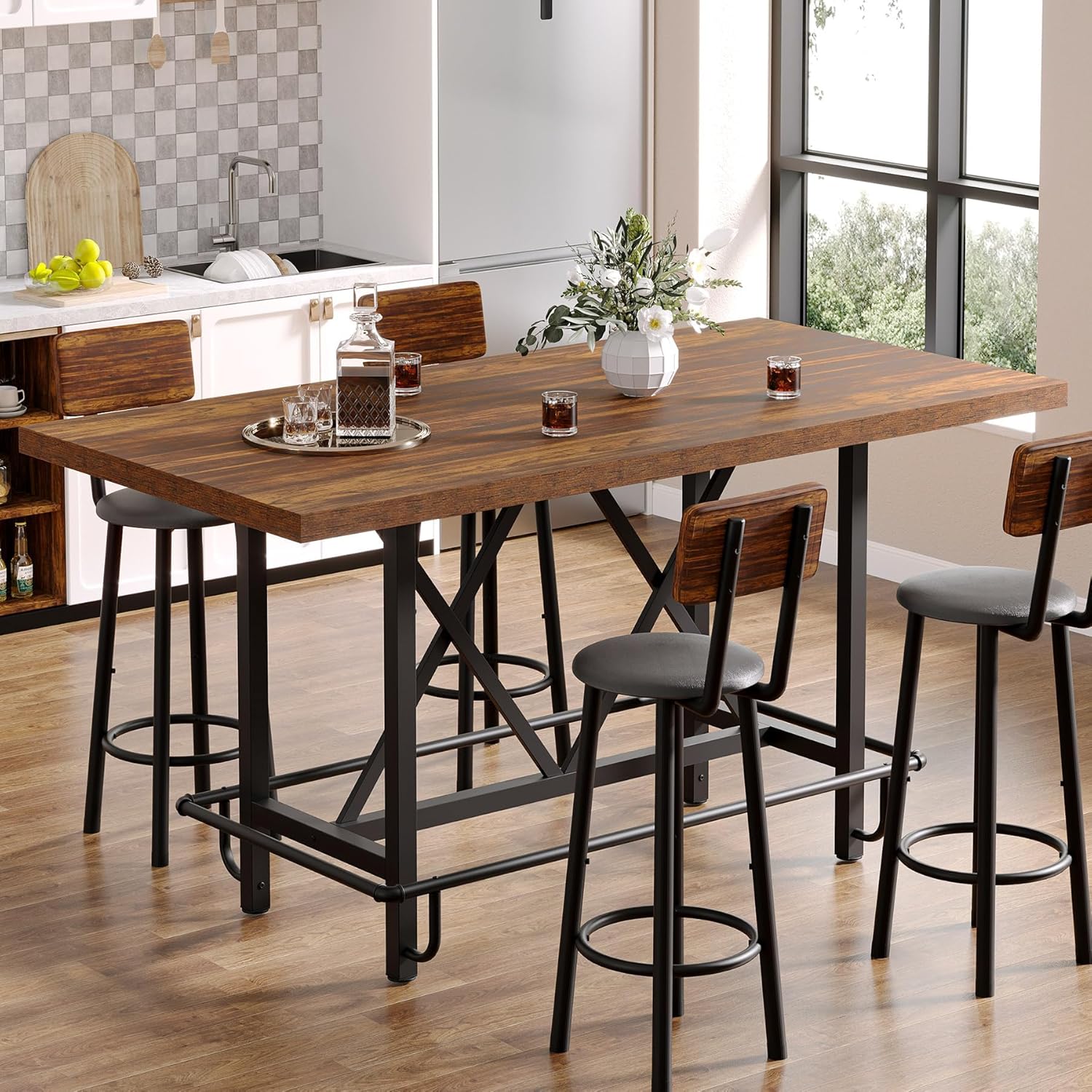 Tribesigns Bar Table, Industrial Counter Height Pub Table with Metal ...