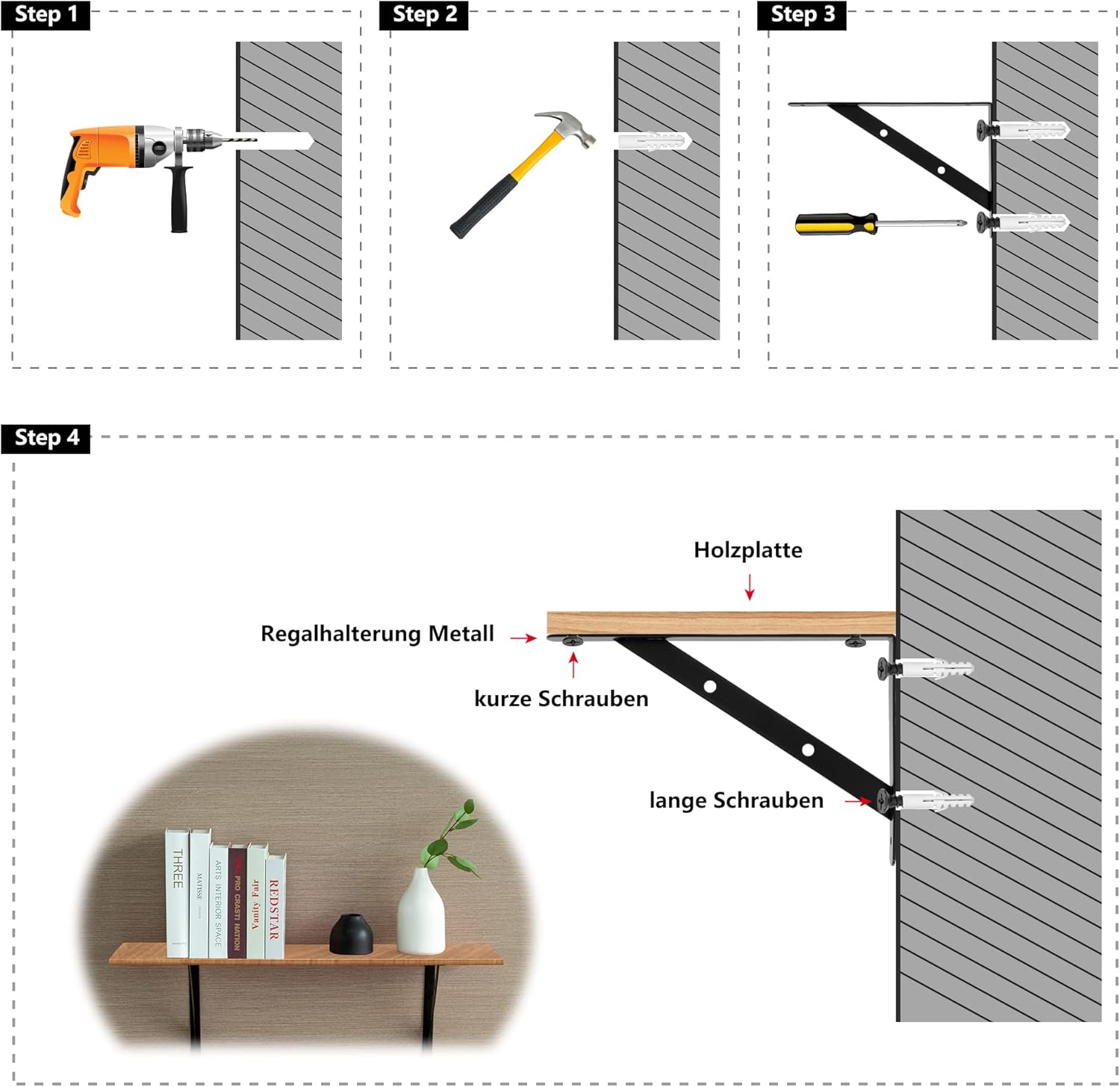 10 staffe per mensole 300 mm x 200 mm, staffa angolare con 40 viti e 20 ...