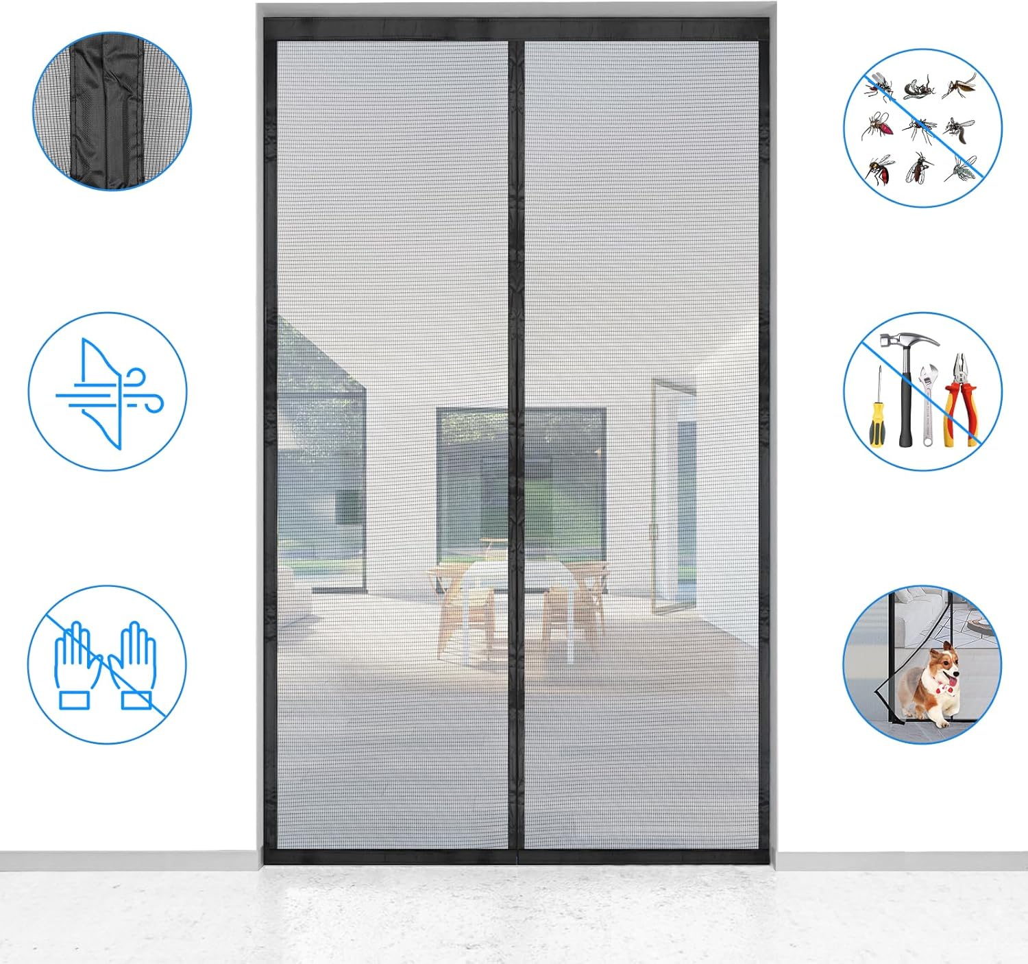 Mosquito net for doors and windows, 90 x 210 cm - Black fine mesh ...