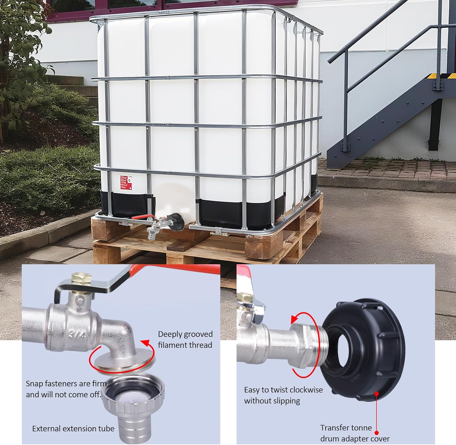 Vanne de vidange IBC , 1/2 pouce , pour réservoir d'eau de pluie de 1 000 litres , raccords de ...