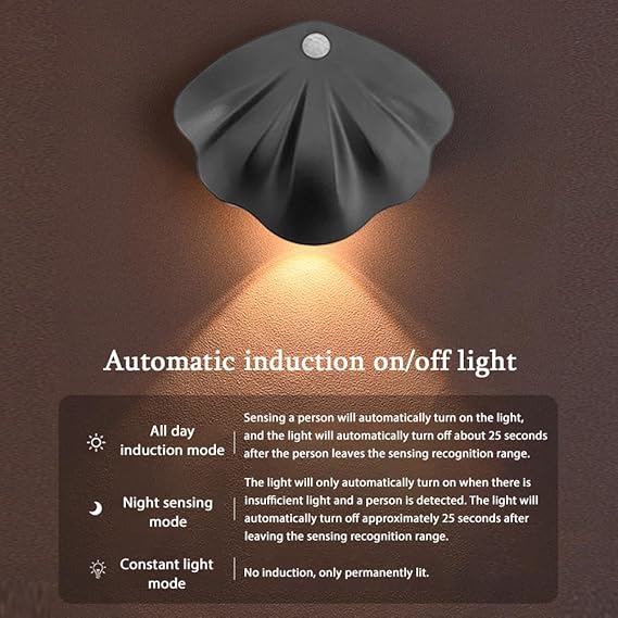 Shell-shaped induction wall light 6000K with motion sensor 1200mAh with ...