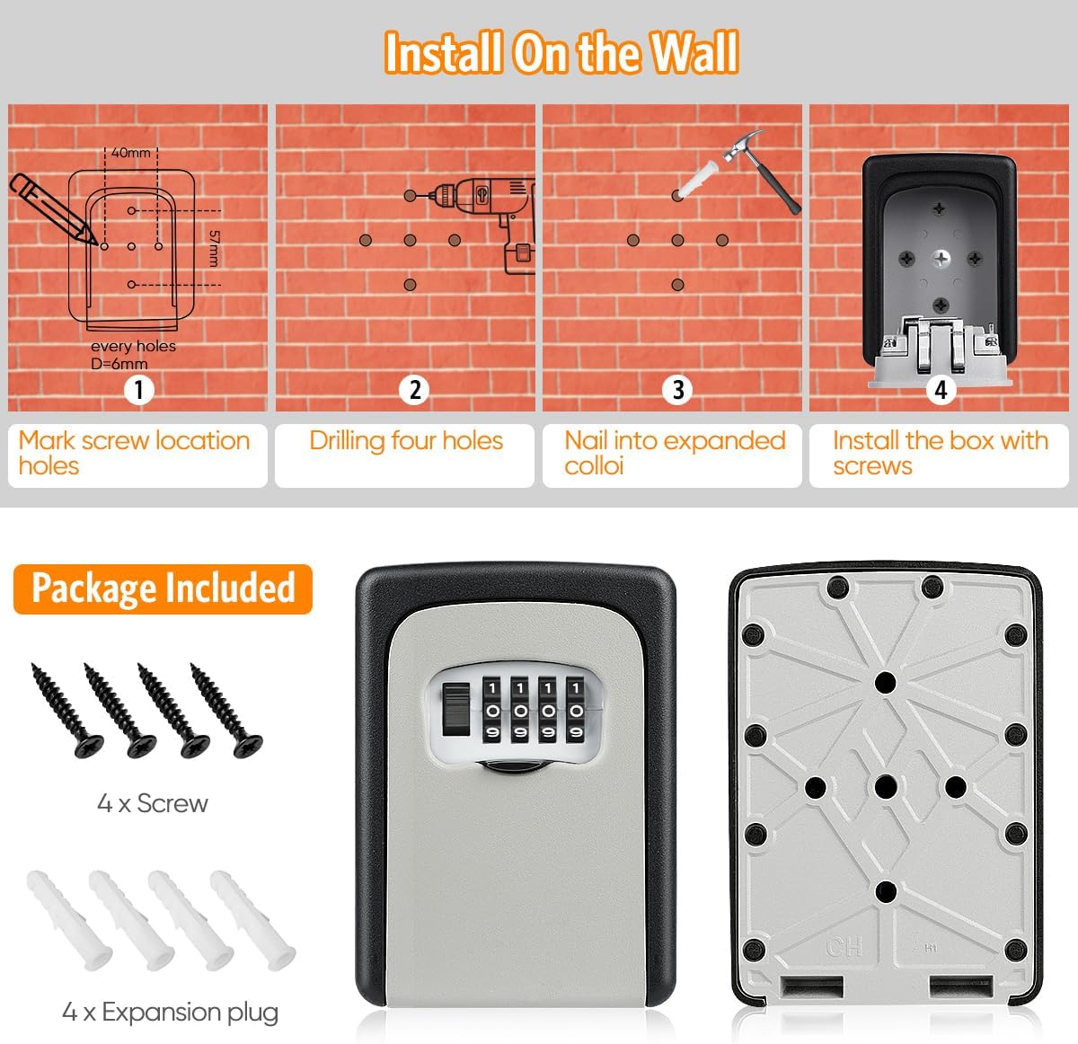 Key Lock Box, Key Lock Box Wall Mounted 4 Digit Combination Lockbox ...