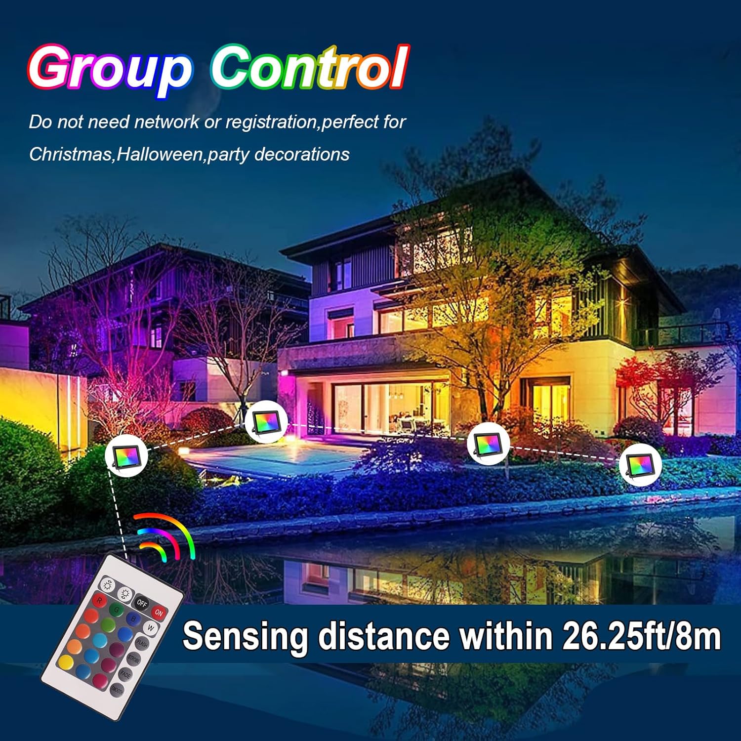 RGB LED Outdoor Floodlight 30W, Color LED Spotlight with Remote Control ...
