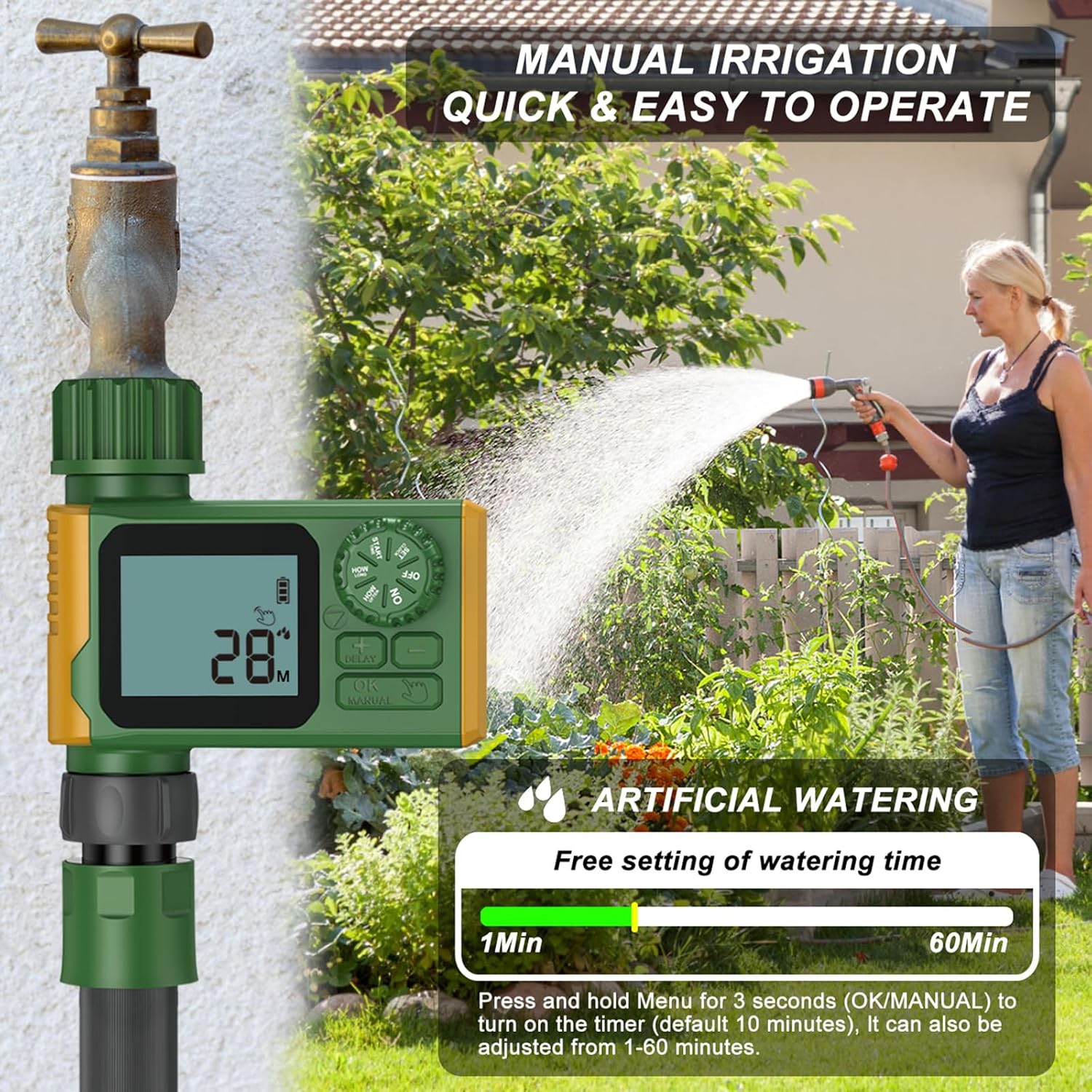 Programmable Water Timer with Rain Delay, Manual and Automatic Watering ...