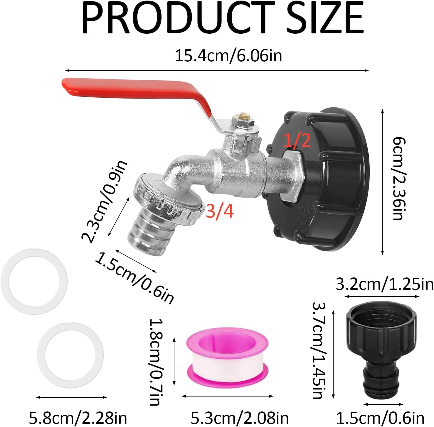 Vanne de vidange IBC, 1/2 pouce, pour réservoir d'eau de pluie de 1 000 litres, raccords de ...