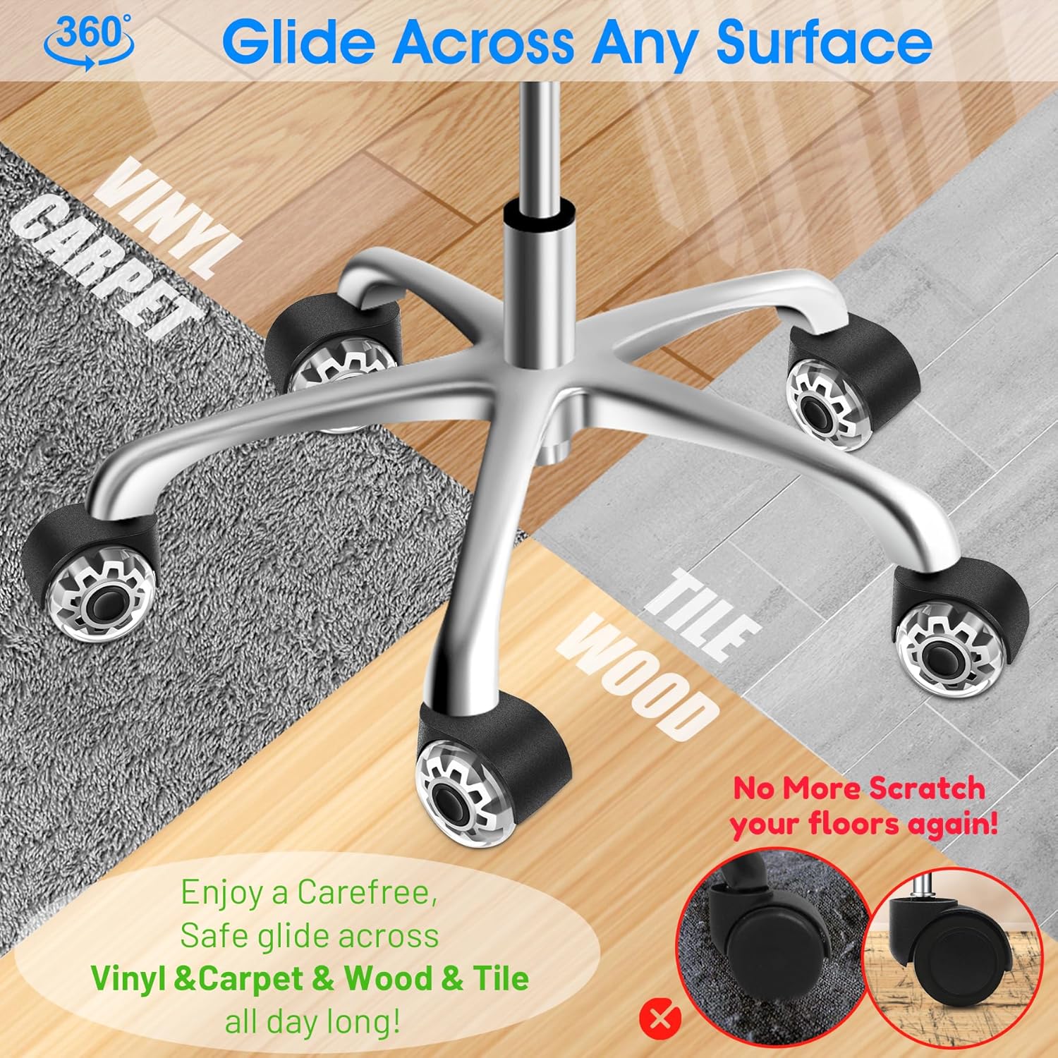 Pack of 5 Office Chair Casters, 11 x 22 mm Office Chair Caster Wheels ...