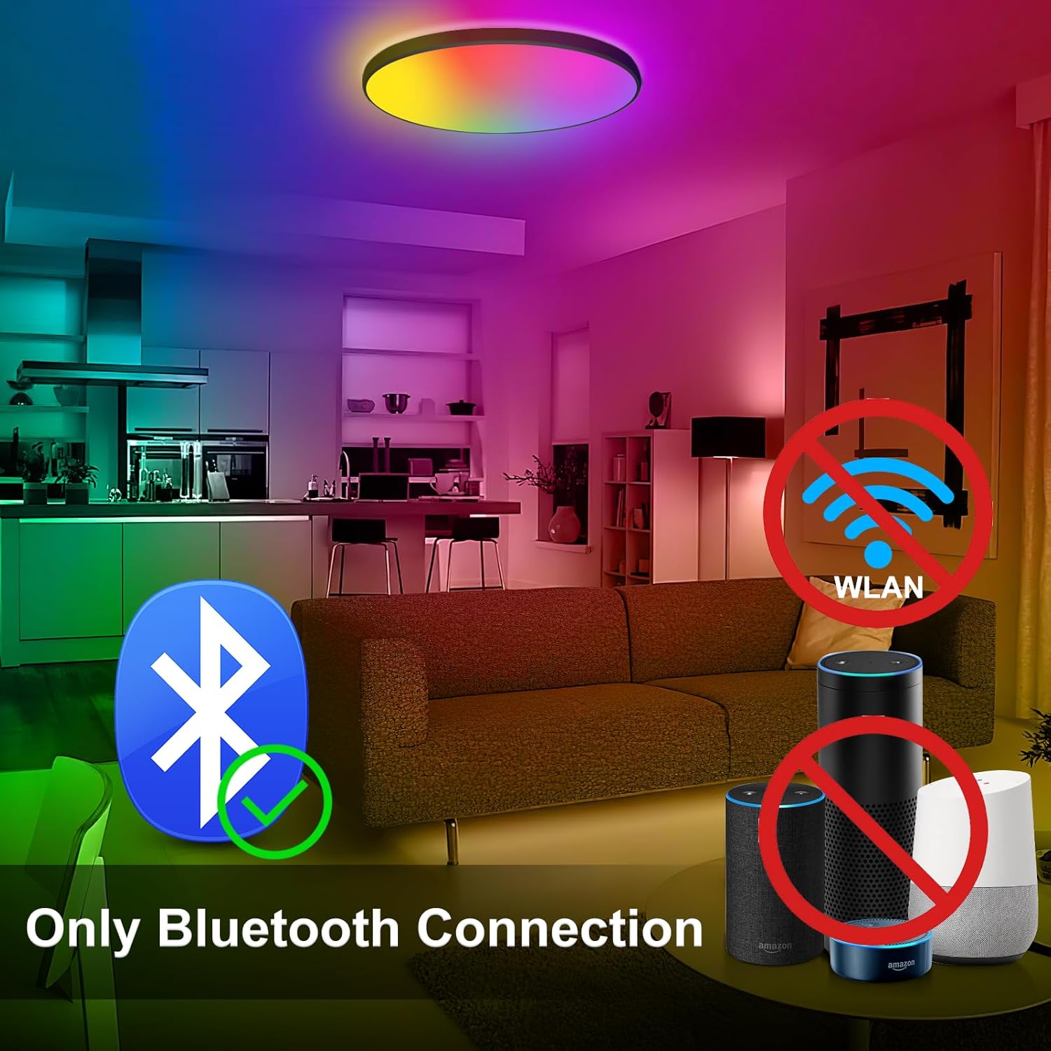 Dimmable LED Ceiling Light Flat Round Black 36W Ceiling Lamp with ...