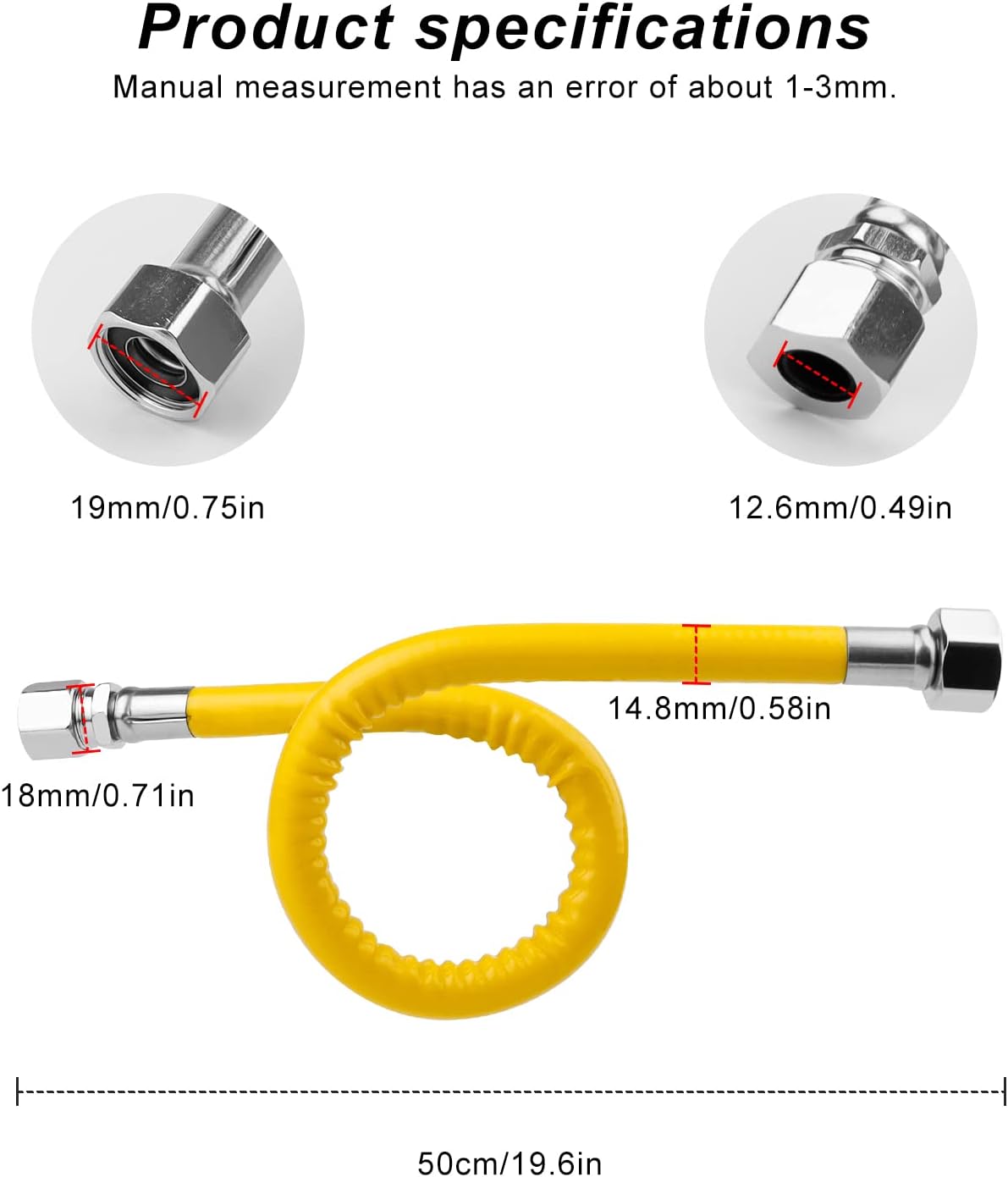 Tuyau de Gaz en Acier Inoxydable 304 - Tuyau Gaz Propane/Butane de 50cm ...