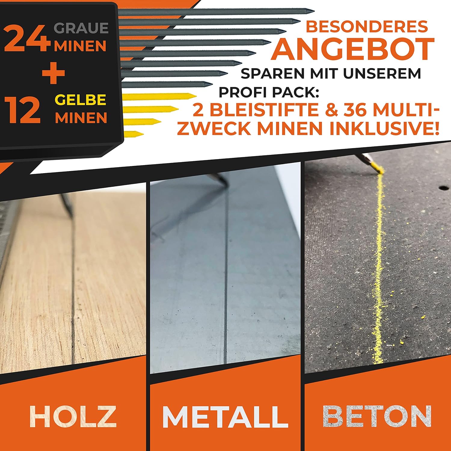 2 Crayon Chantier PRO EXTENSIBLE [+ 38 MINE Multi-Supports + Taille ...