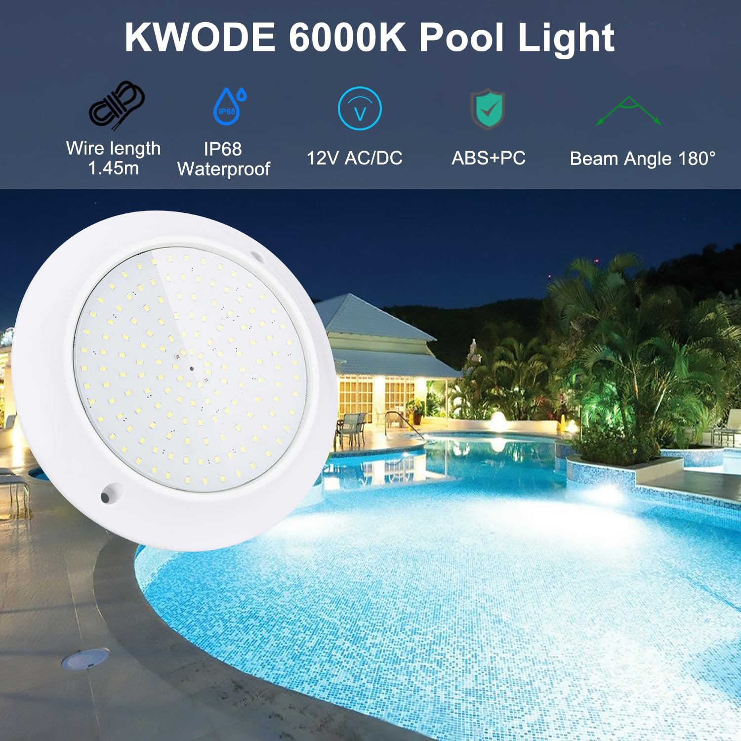 LED Pool Spotlight Par56, 18W 6000K Resin Filled Pool Light, Ultra-Slim IP68 PC Underwater LED ...