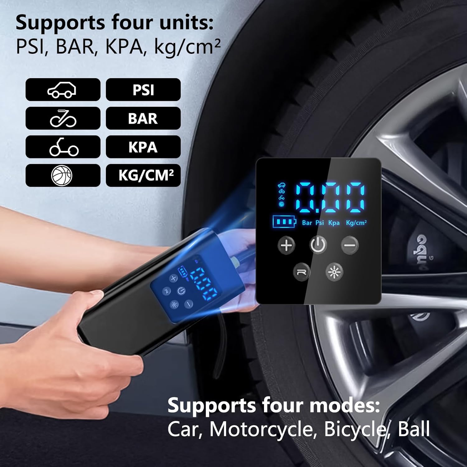 150PSI Car Tire Inflator, 6000mAh Portable Air Compressor with 4 ...