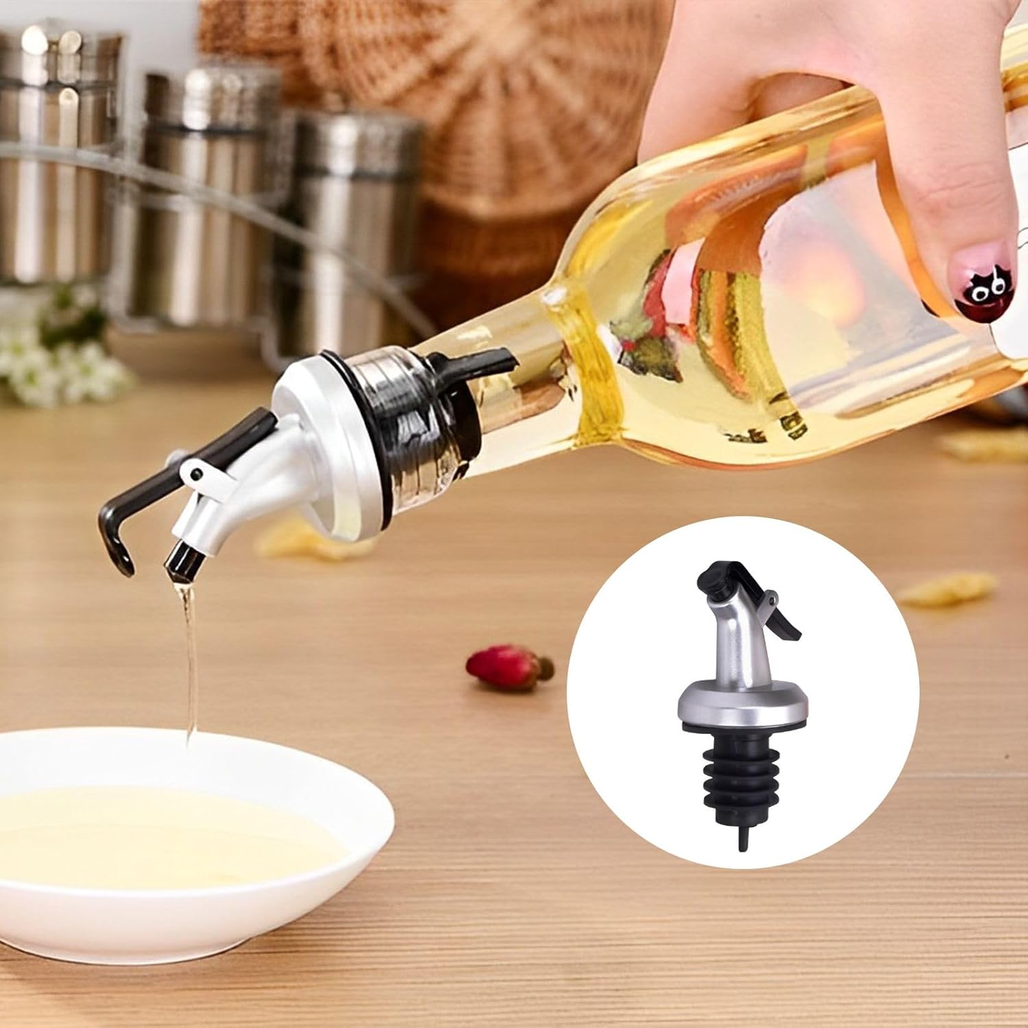 Set of 6 Stainless Steel Resealable Pouring Spouts, Bottle Stopper ...