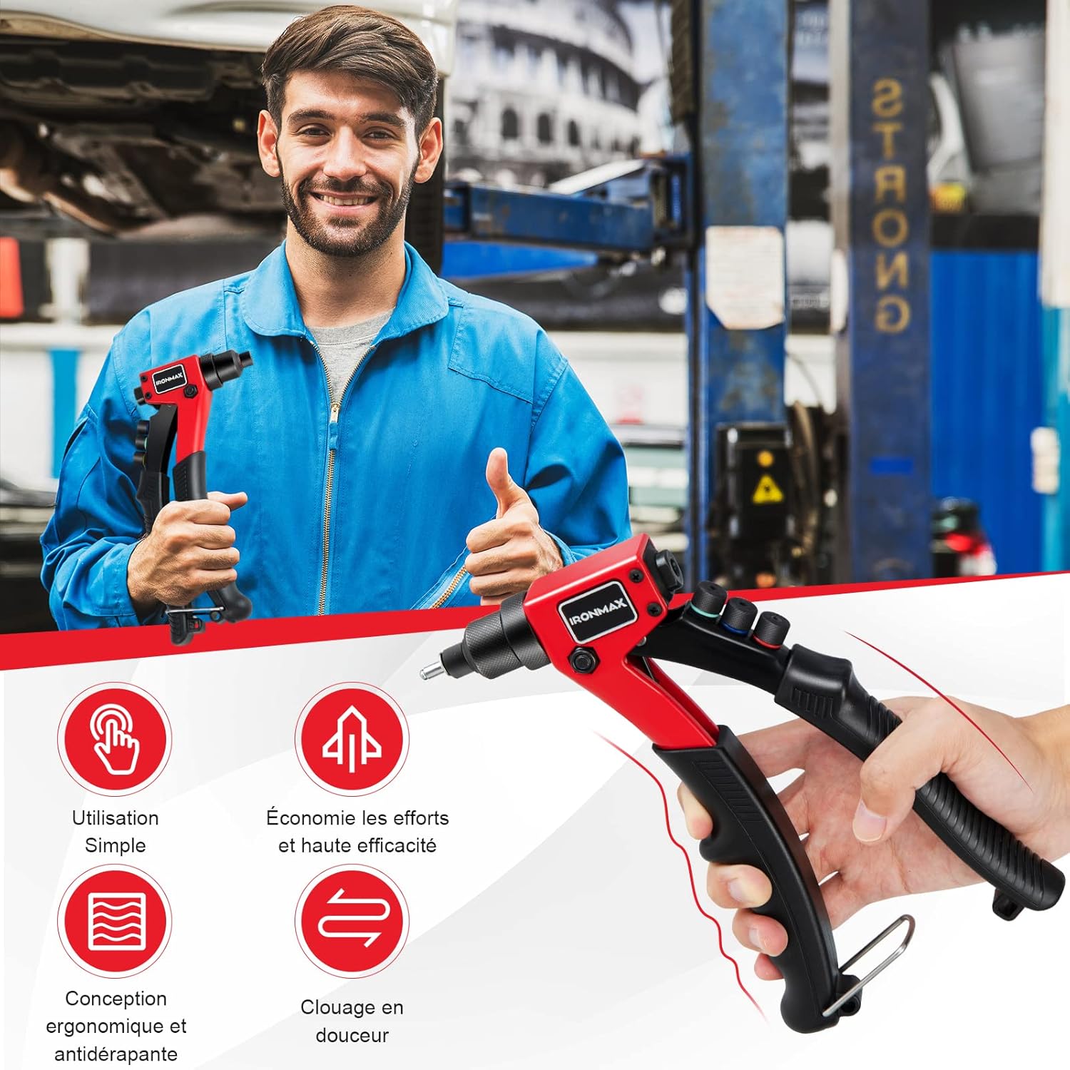 COSTWAY Riveteuse à Main avec 200 Rivets 4 Embouts de Rivets ...