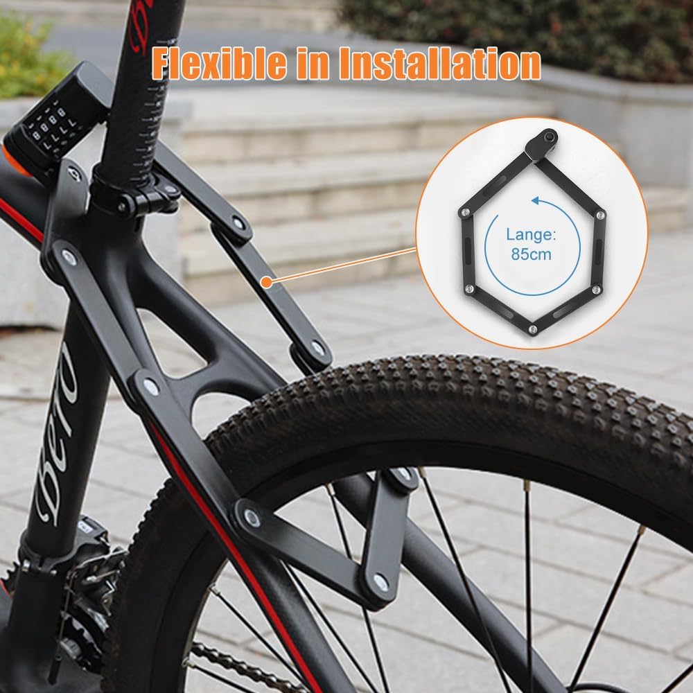 Folding bicycle lock, 4-digit combination, extra high anti-theft ...
