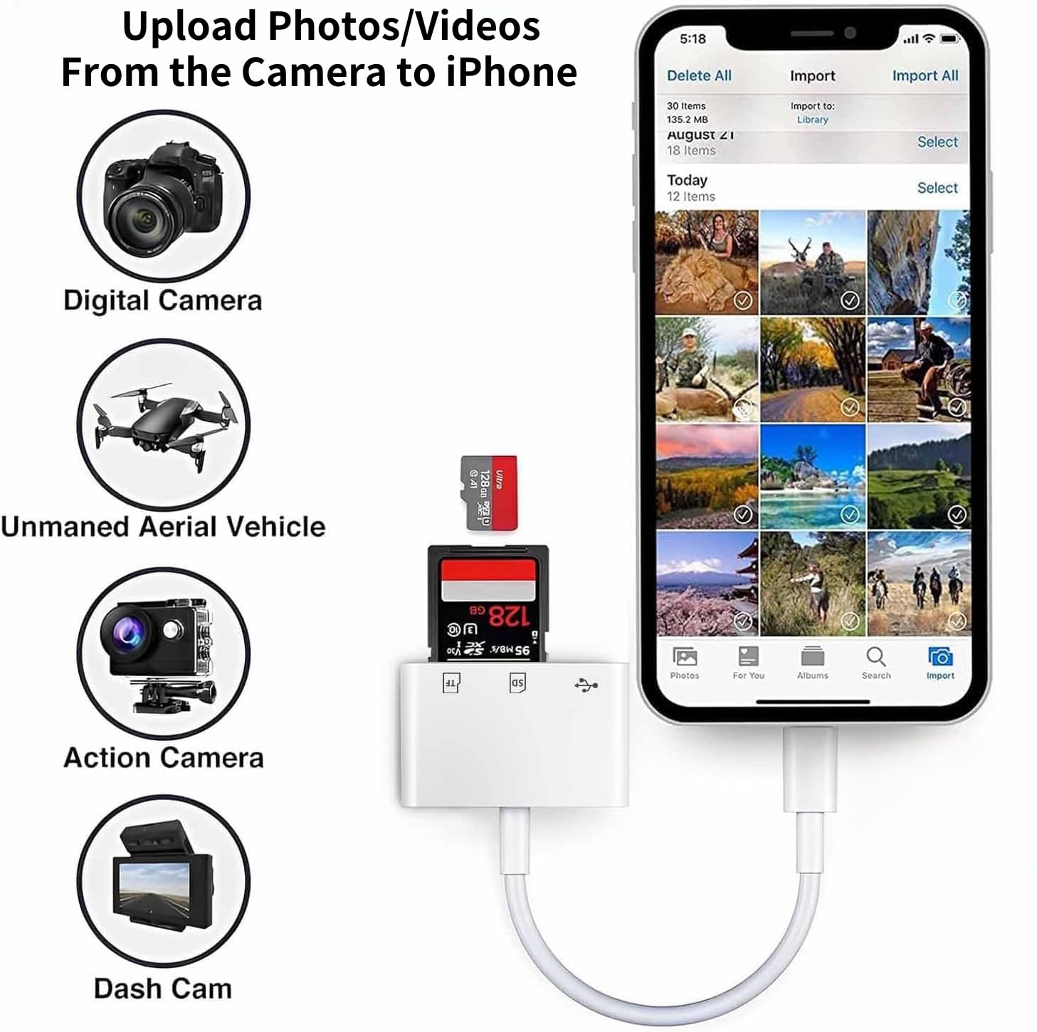 Lecteur de carte SD iPhone, lecteur de carte SD avec double emplacement ...