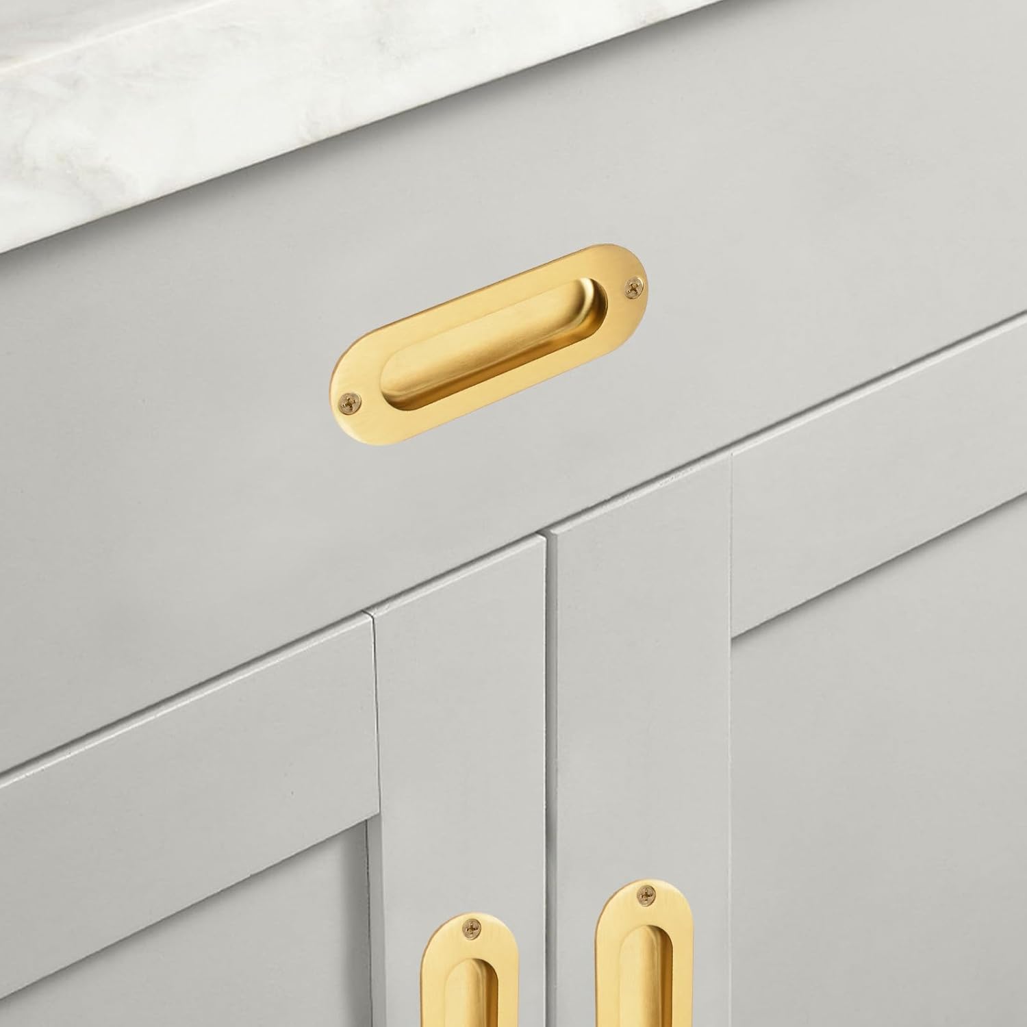 2 Pack Recessed Cabinet Handles, Gold Stainless Steel Oval Knob with ...