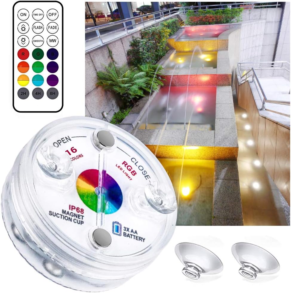 Set of 2 Submersible LED Lights, LED Pool Lights, RGB with Suction Cups ...