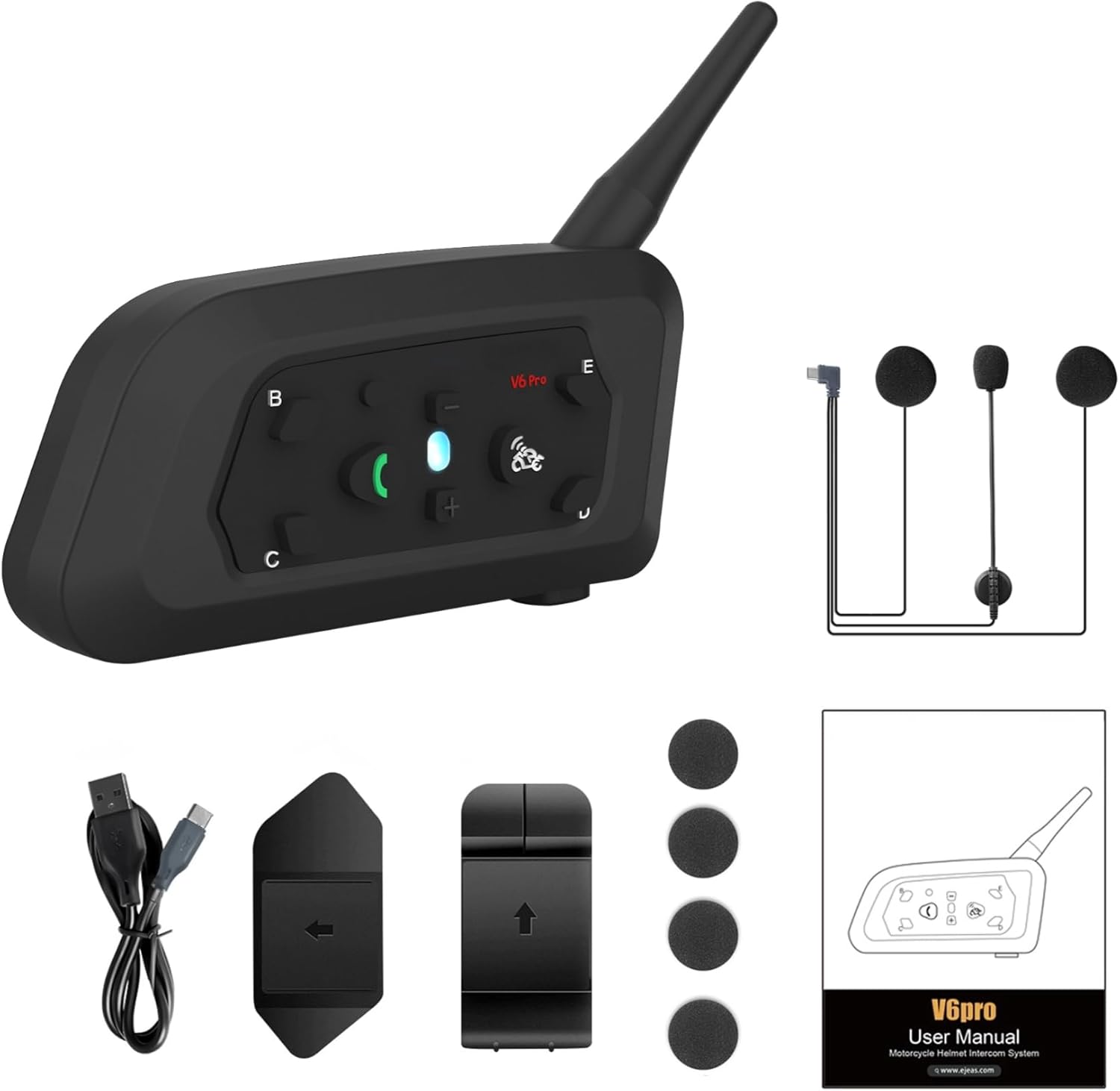 Motorrad Bluetooth Intercom V6 Pro - Verbindet bis zu 6 Fahrer - Für ...