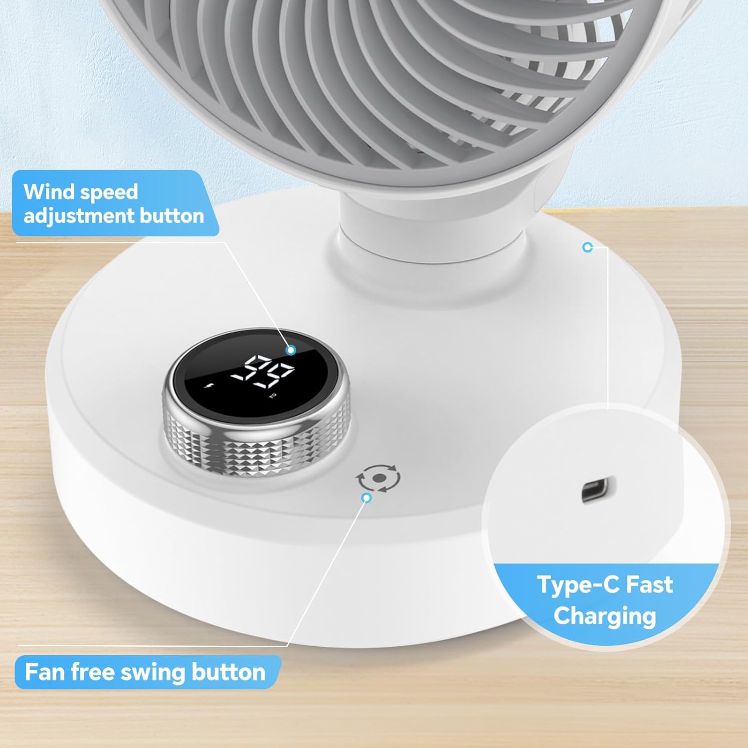 Table Fan, Small Quiet Fan with Shaking Head, Rechargeable, Portable, 6 ...